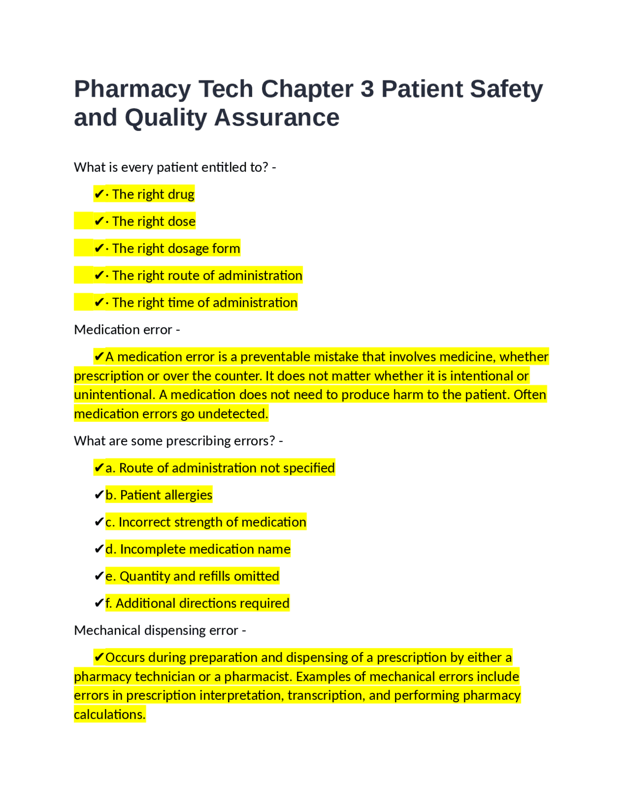 Pharmacy Tech Chapter 3 Patient Safety and Quality Assurance | Exams ...