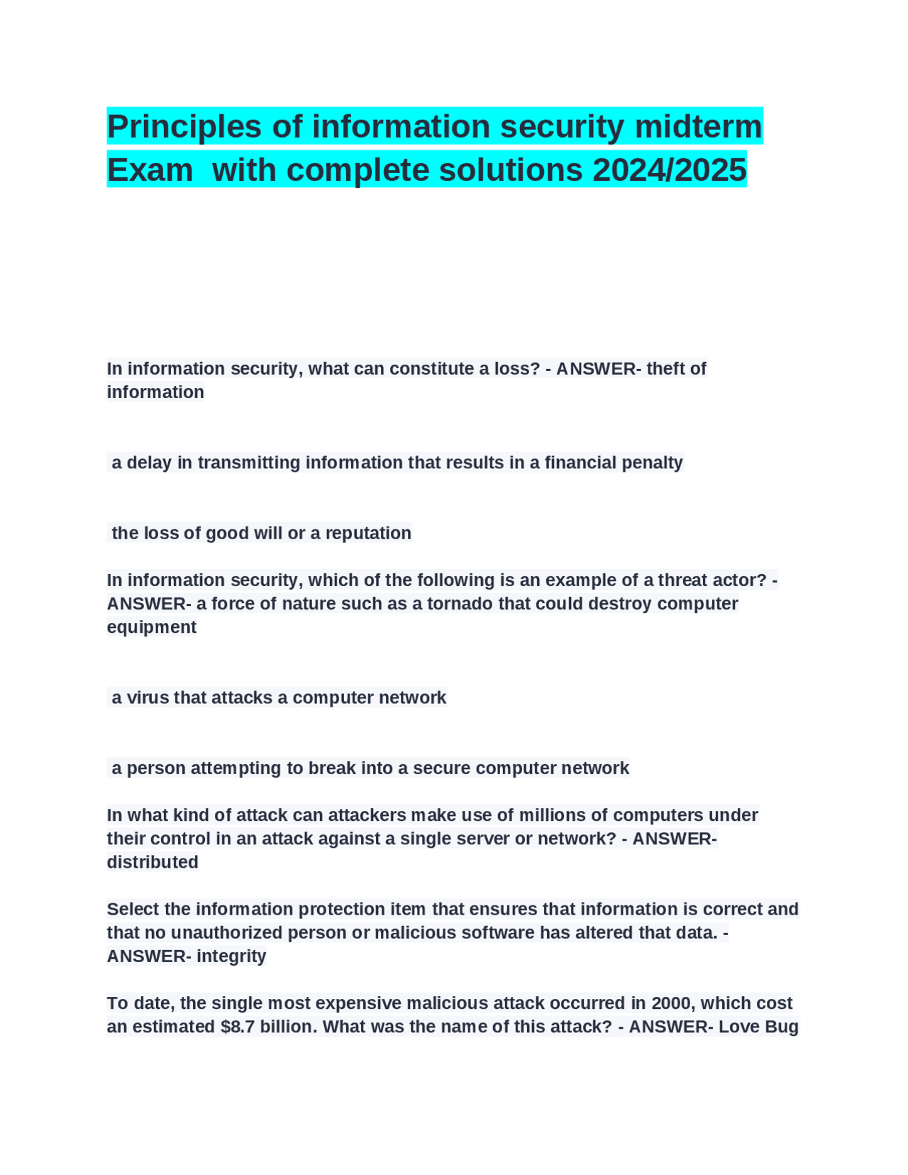 Principles of information security midterm Exam with complete solutions 2024_2025.docx | Exams ...