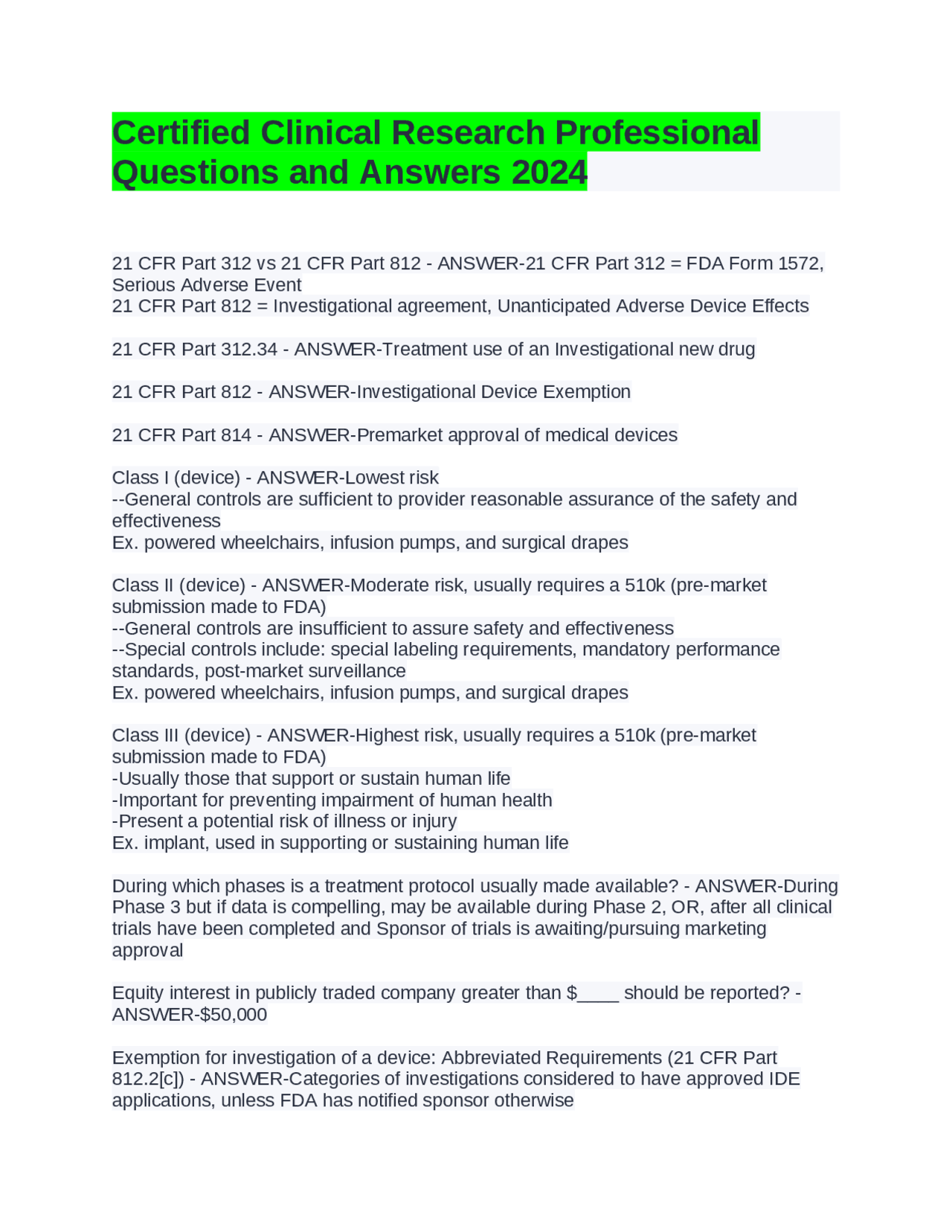Certified Clinical Research Professional Questions and Answers | Exams ...