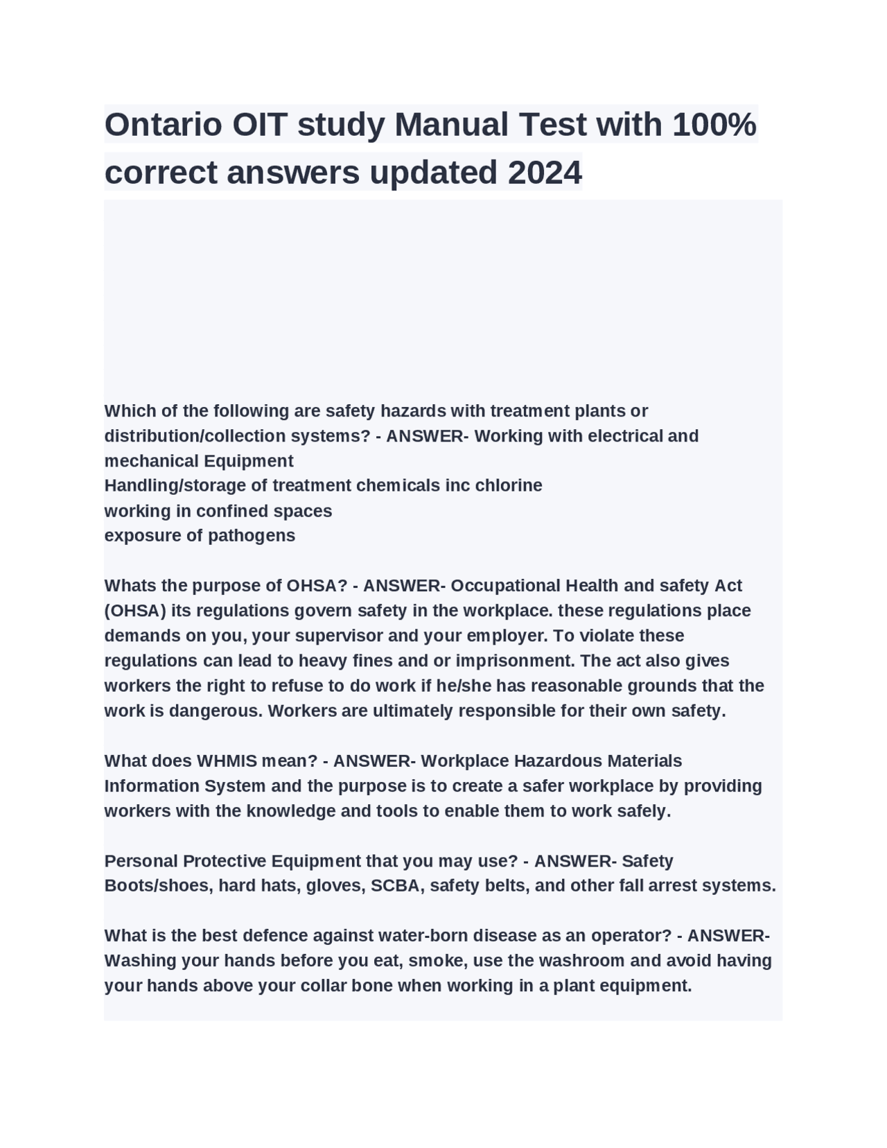 Ontario OIT study Manual Test with 100% correct answers updated 2024 ...