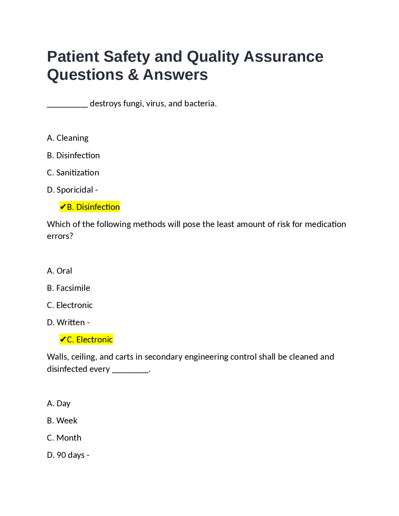 Patient Safety and Quality Assurance Questions & Answers 2024 | Exams ...