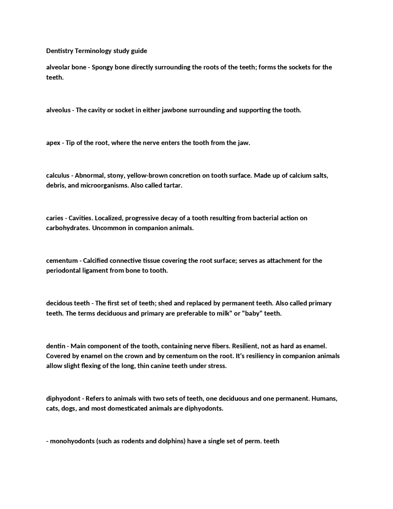 Dentistry Terminology study guide | Exams Dentistry | Docsity