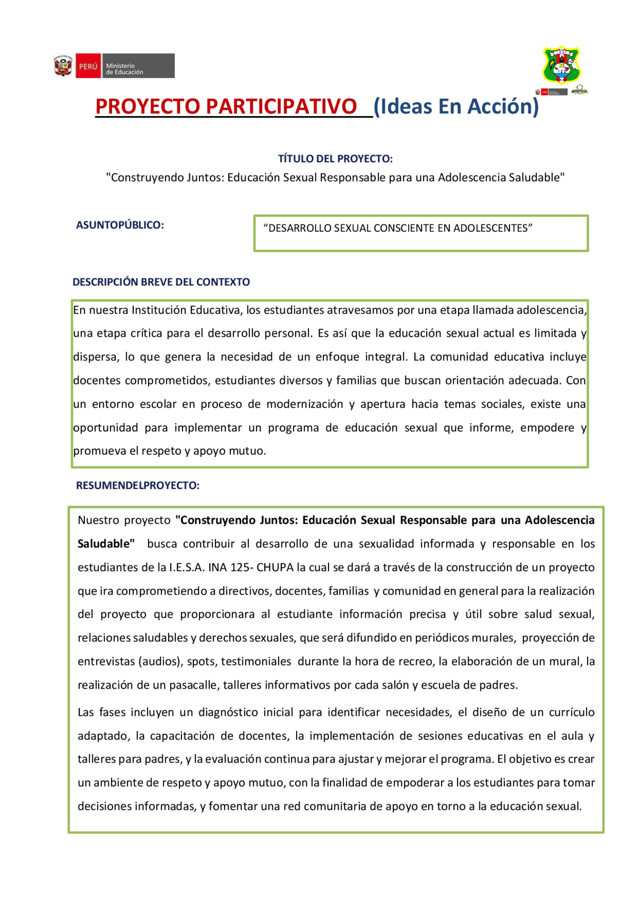 PROYECTO DE IDEAS EN ACCIÓN | Guías, Proyectos, Investigaciones de ...