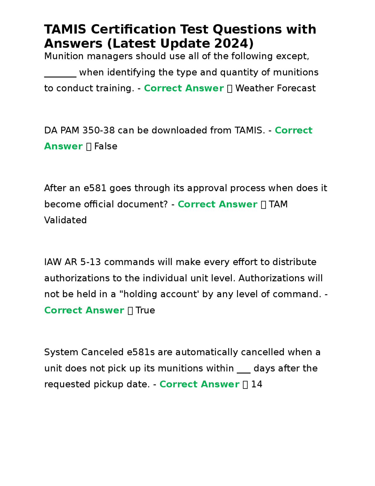TAMIS Certification Test Questions with Answers (Latest Update 2024 ...