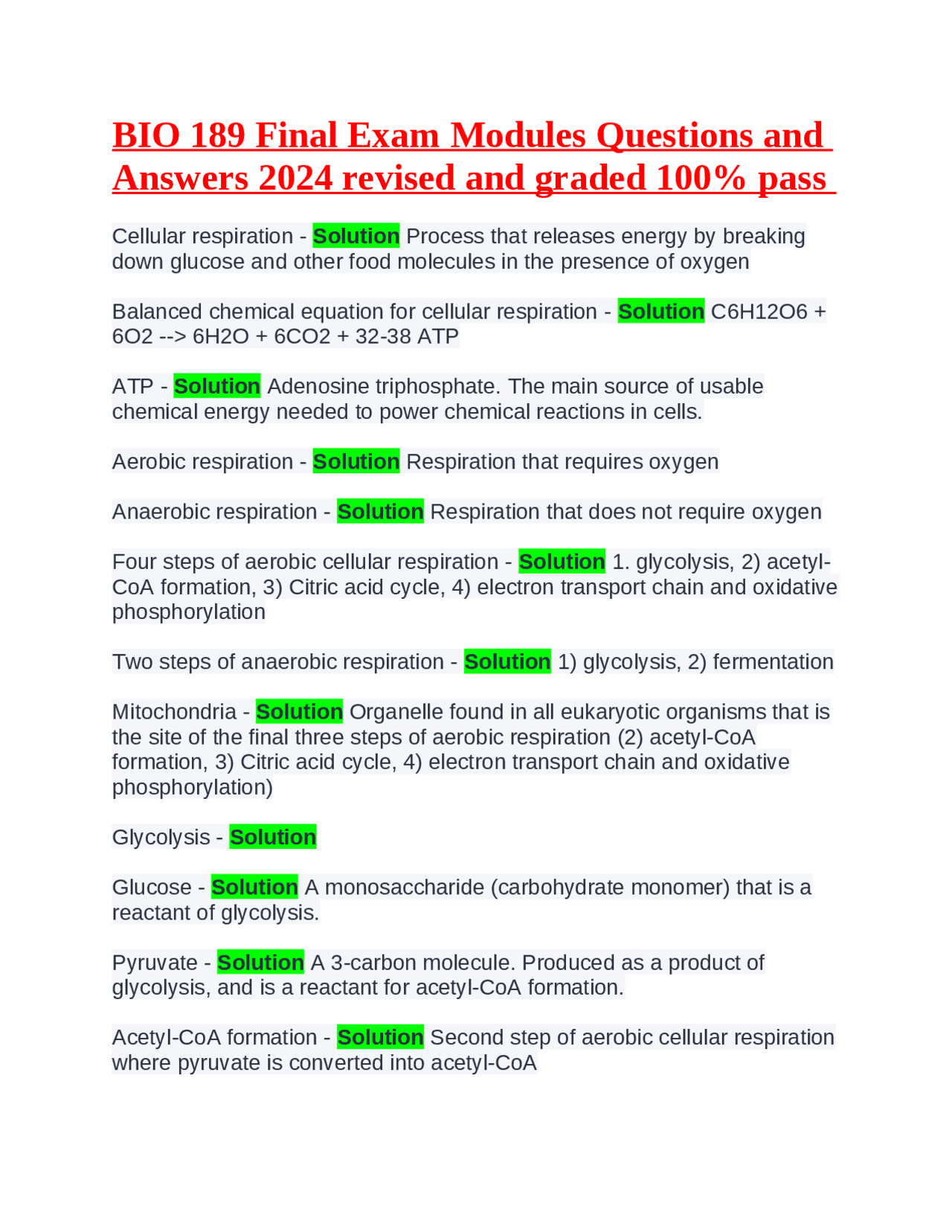 BIO 189 Final Exam Modules Questions and Answers 2024 revised and ...