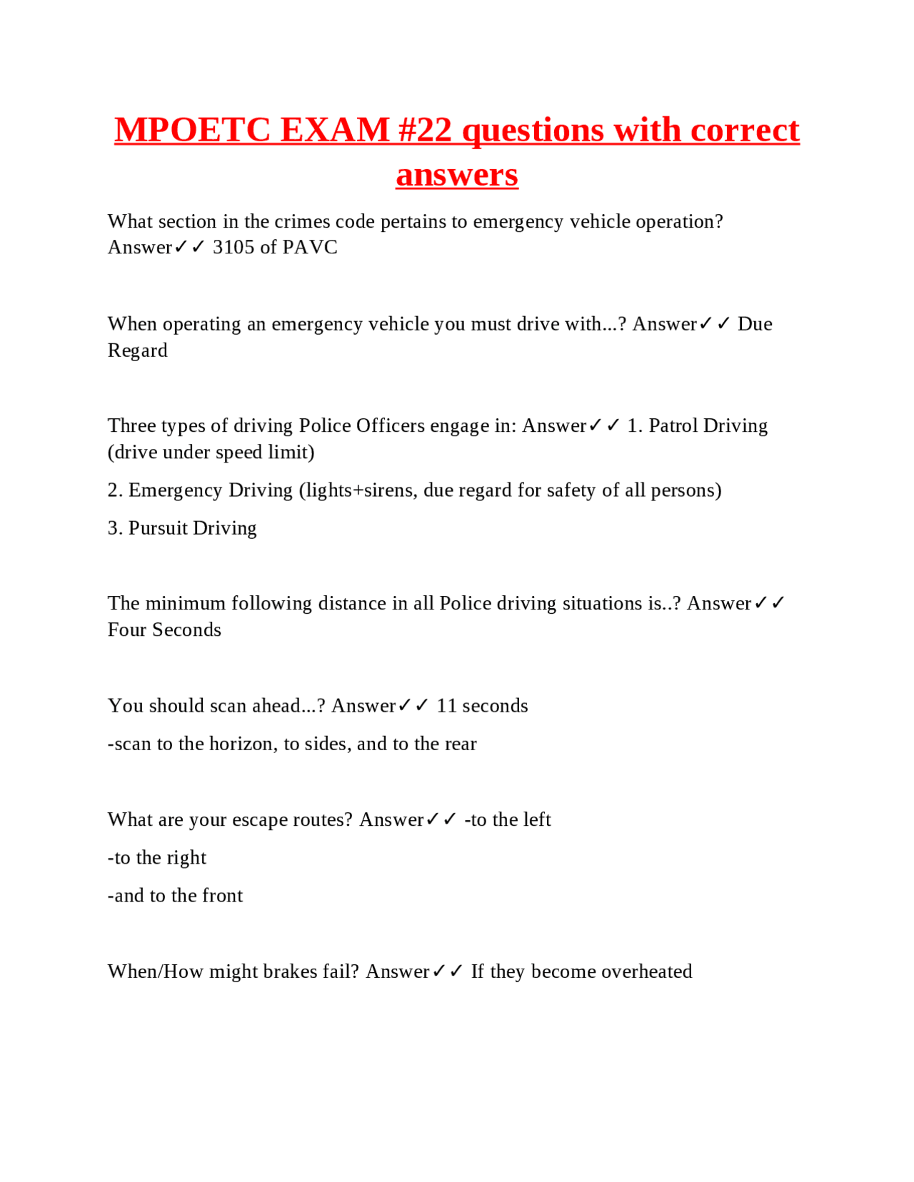MPOETC EXAM #22 questions with correct answers | Exams Nursing | Docsity