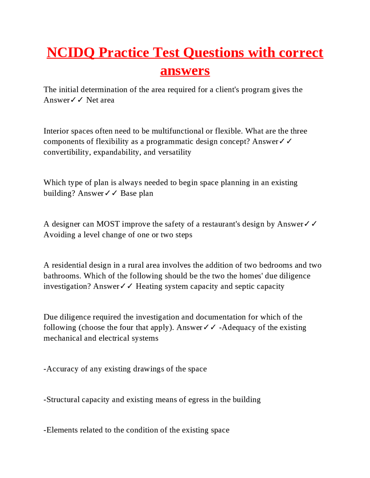 NCIDQ Practice Test Questions with correct answers | Exams Nursing ...