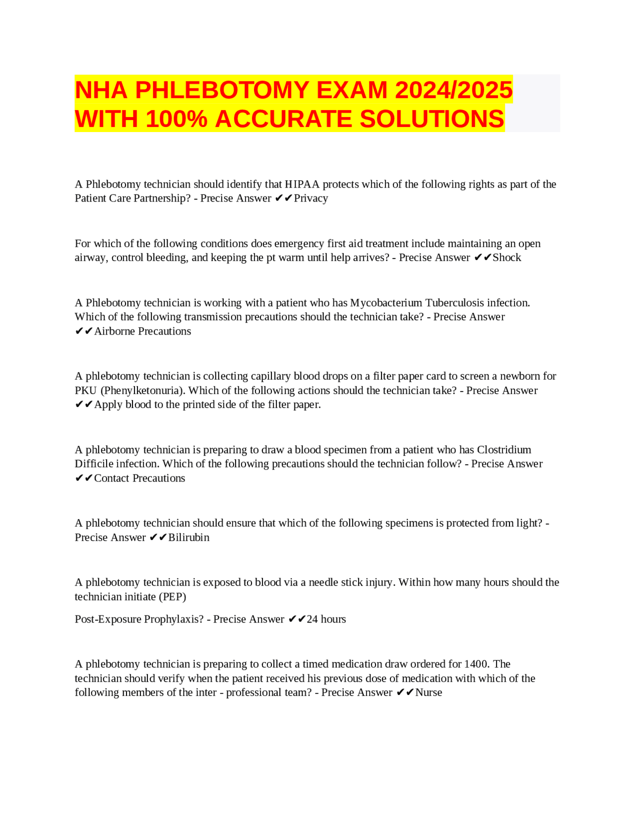 Phlebotomy Techniques and Best Practices | Exams Nursing | Docsity