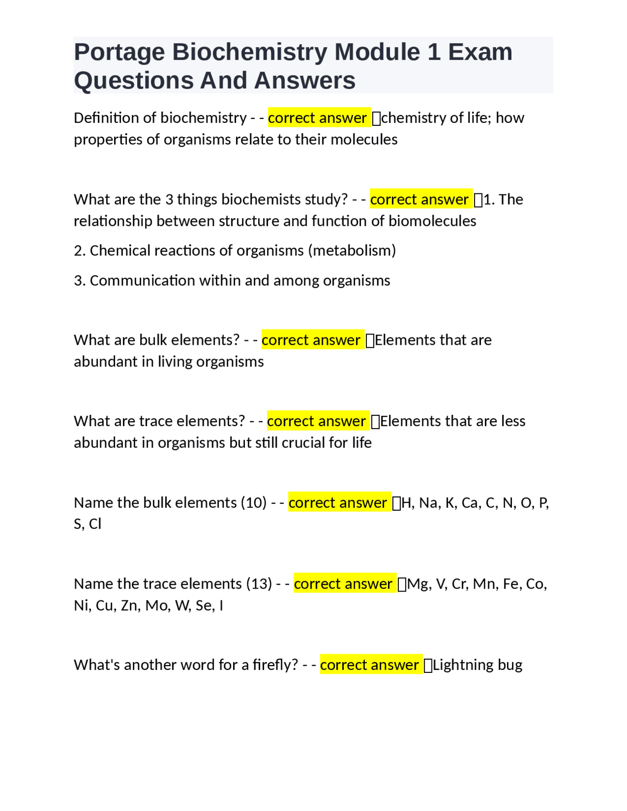 Portage Biochemistry Module 1 Exam Questions And Answers | Exams ...