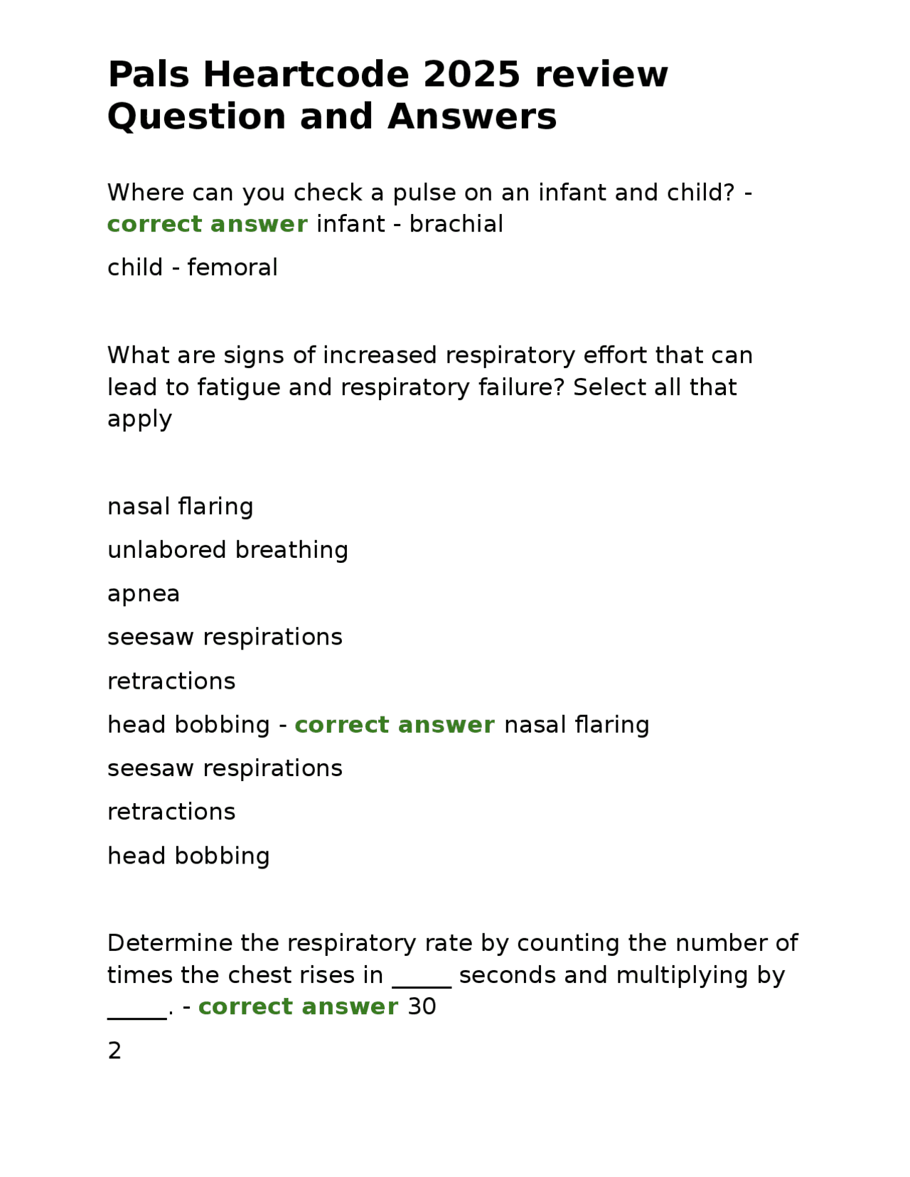 Pals Heartcode 2025 review Question and Answers | Exams Nursing | Docsity