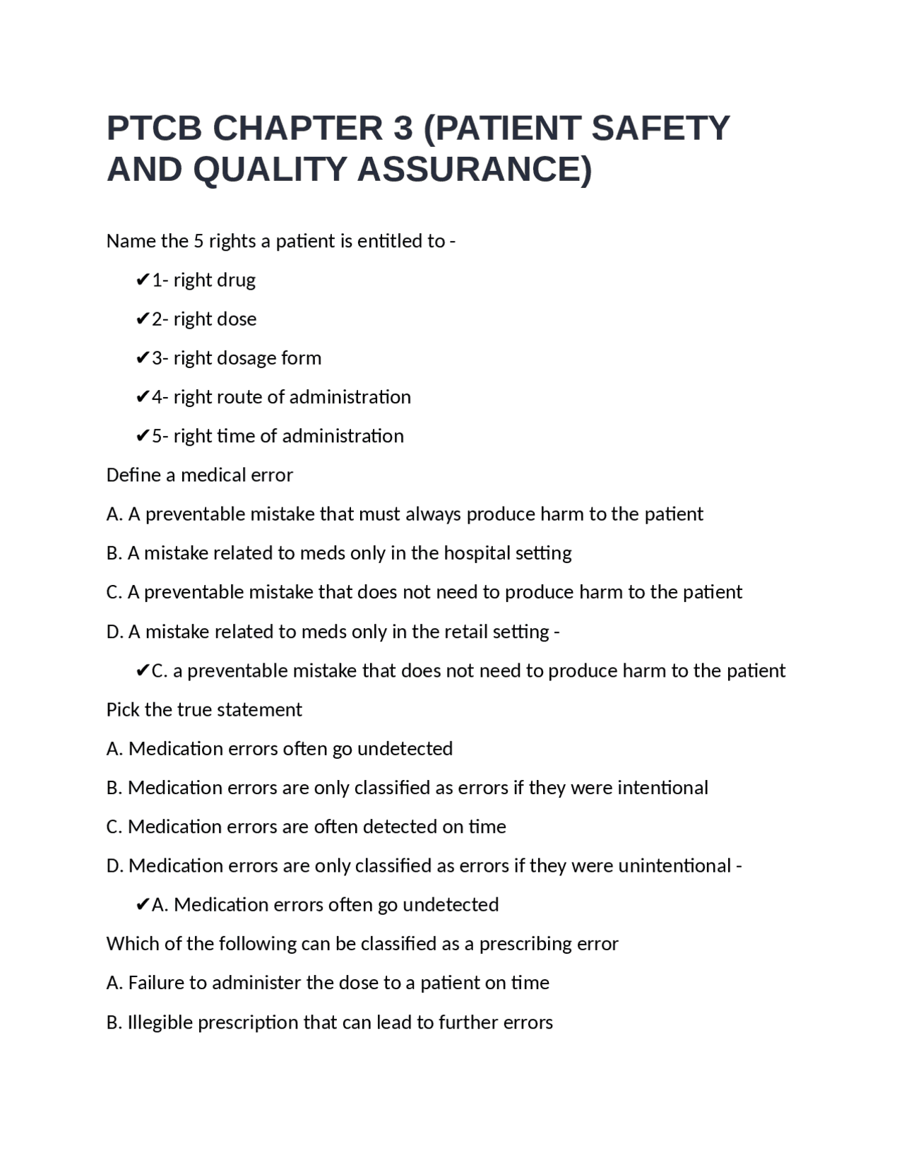 Medication Safety and Quality Assurance in Pharmacy Practice | Exams ...