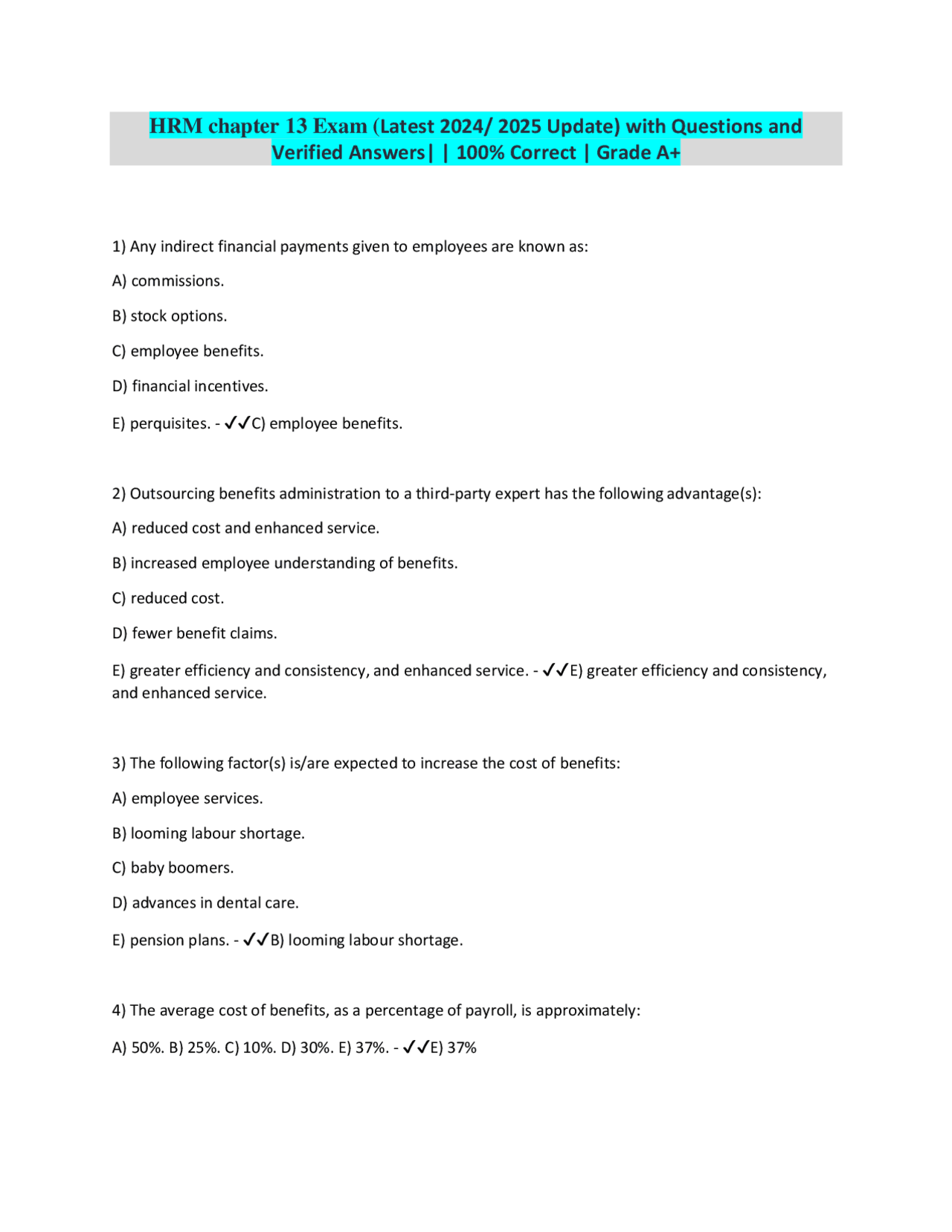 HRM chapter 13 Exam (Latest 2024/ 2025 Update) with Questions and ...