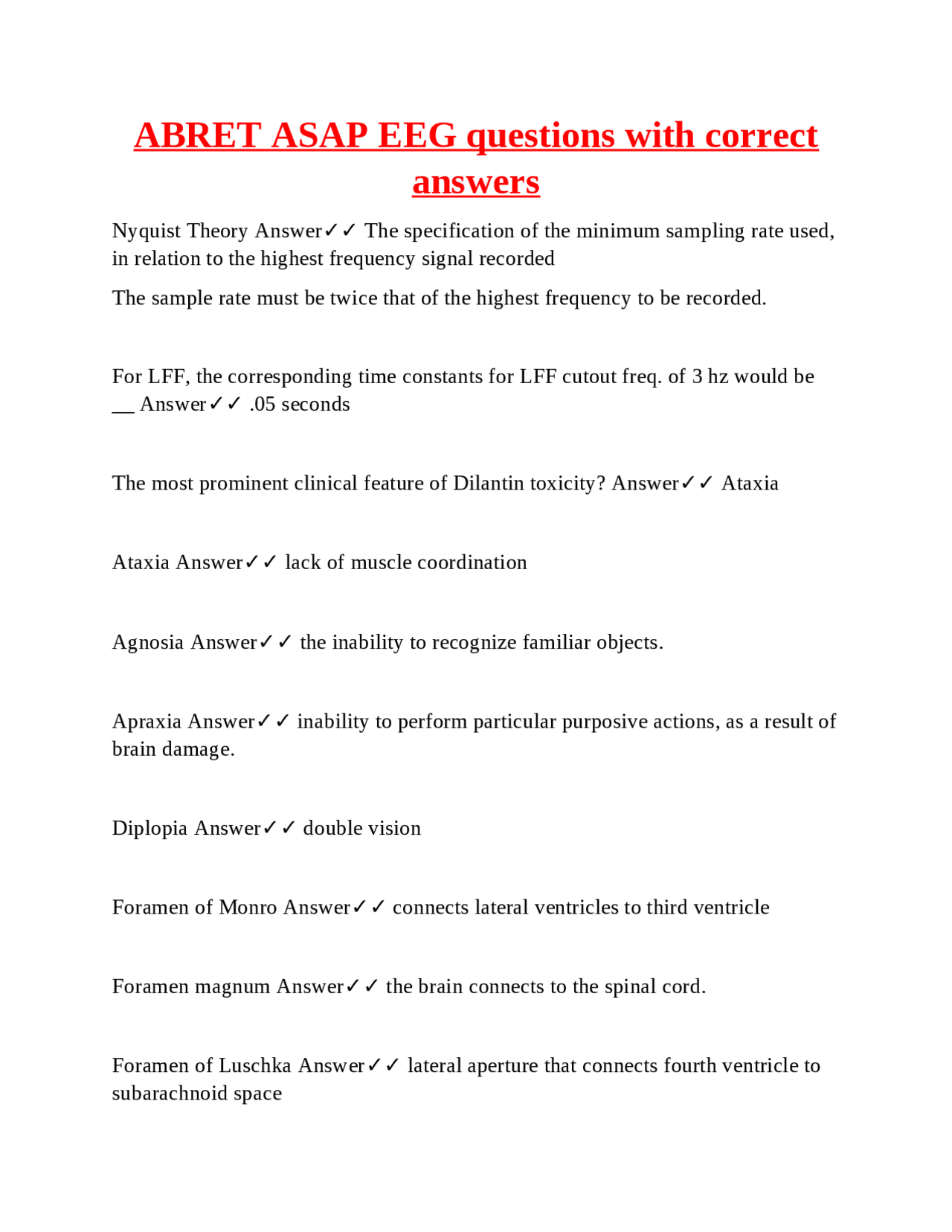 ABRET ASAP EEG questions with correct answers | Exams Nursing | Docsity