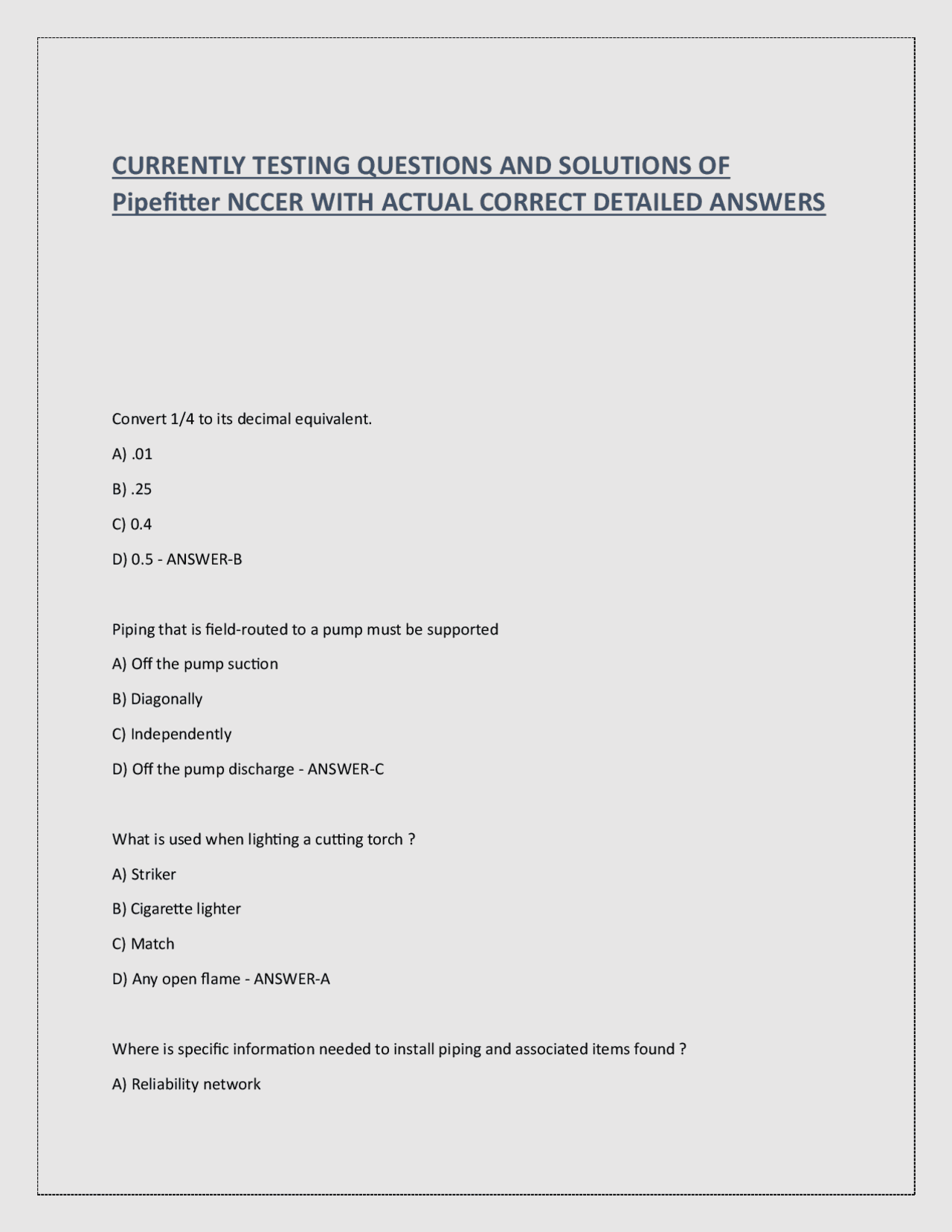 CURRENTLY TESTING QUESTIONS AND SOLUTIONS OF Pipefitter NCCER WITH ...