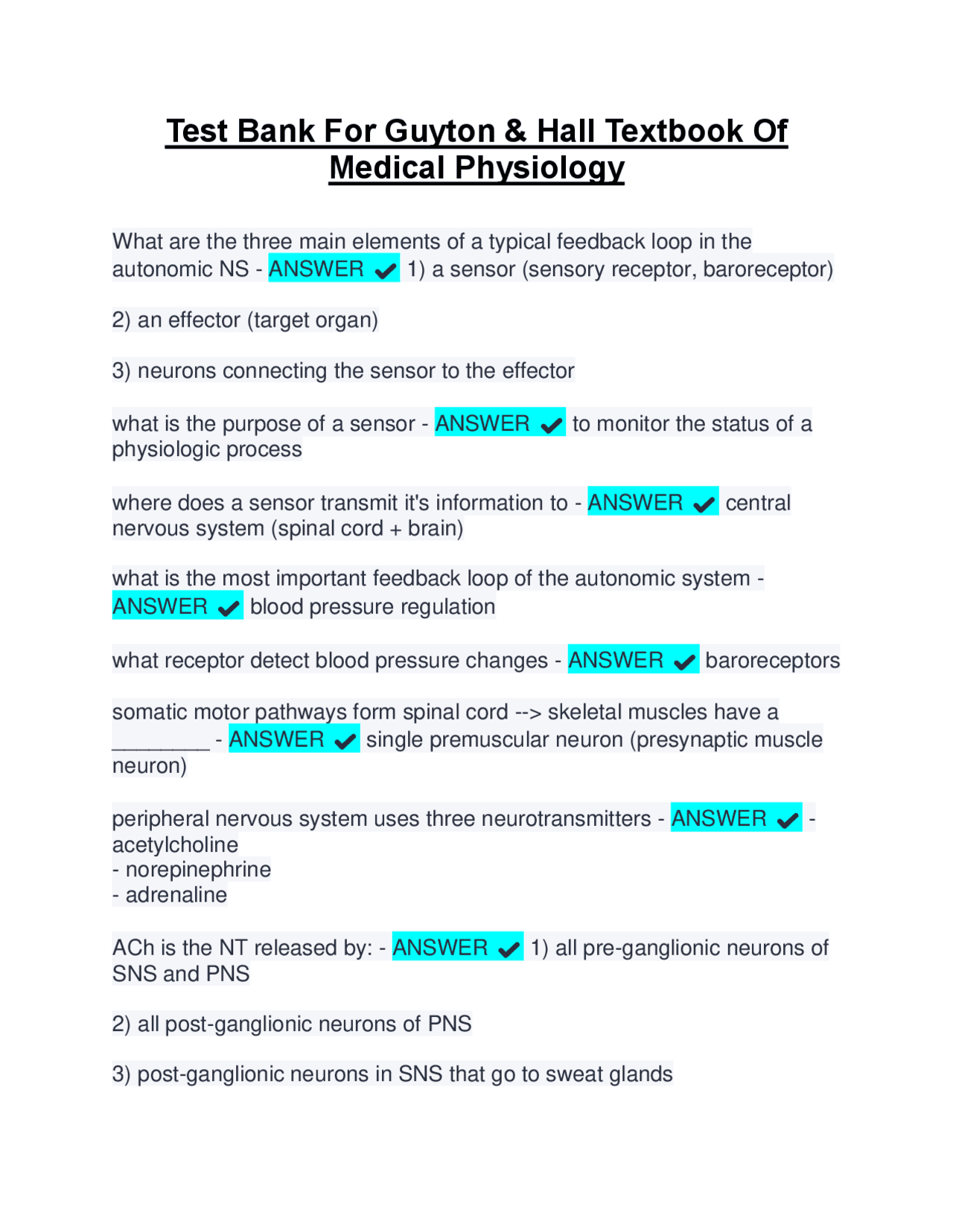 Test Bank For Guyton & Hall Textbook Of Medical Physiology.pdf | Exams ...