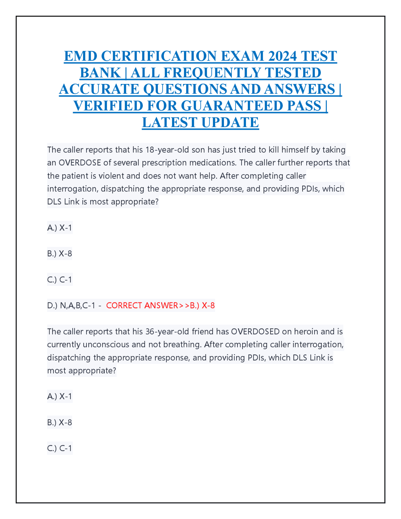 EMD CERTIFICATION EXAM 2024 TEST BANK | ALL FREQUENTLY TESTED ACCURATE ...