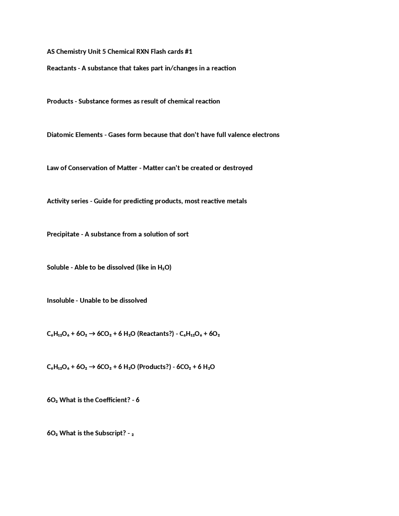 AS Chemistry Unit 5 Chemical Reactions Flash Cards | Exams Advanced ...