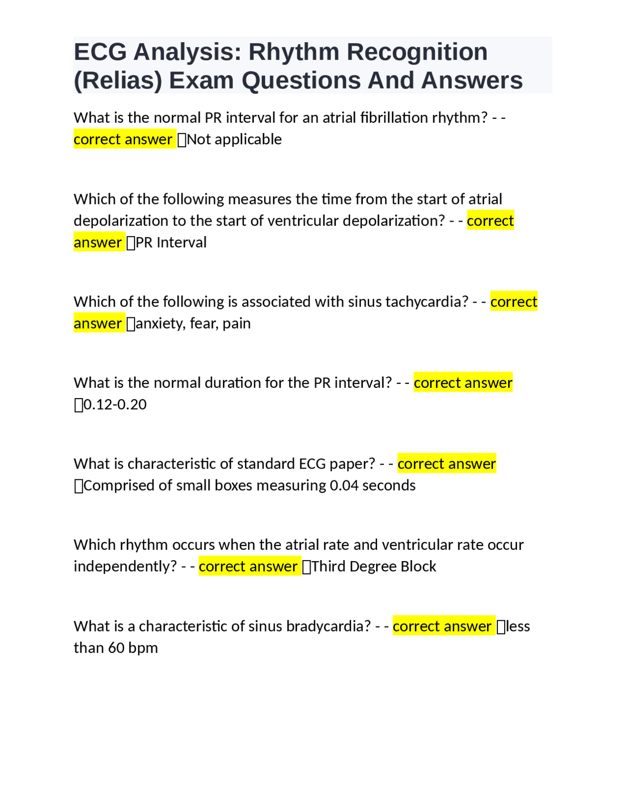 ECG Analysis: Rhythm Recognition (Relias) Exam Questions And Answers ...