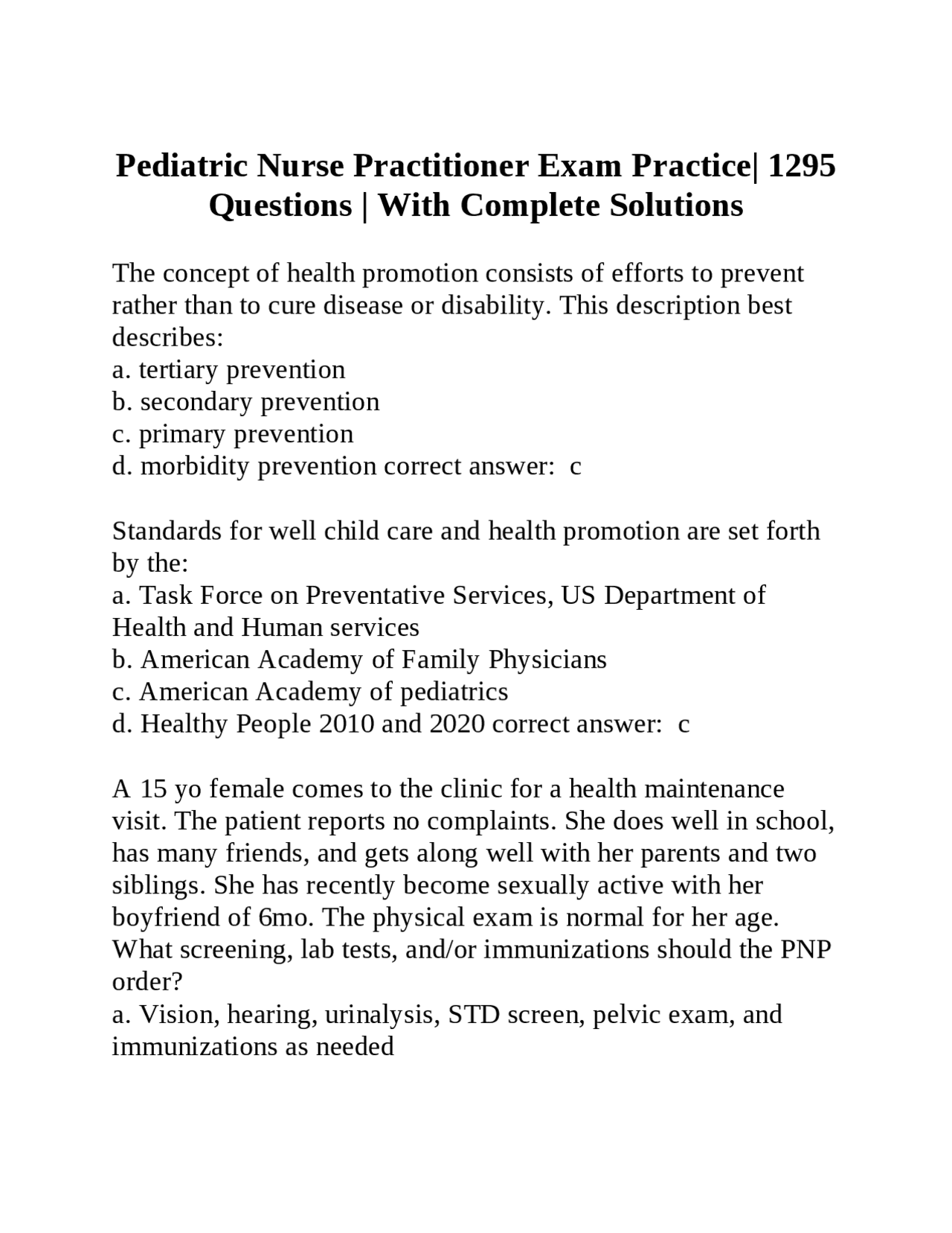 Adolescent Development and Health Maintenance | Exams Nursing | Docsity