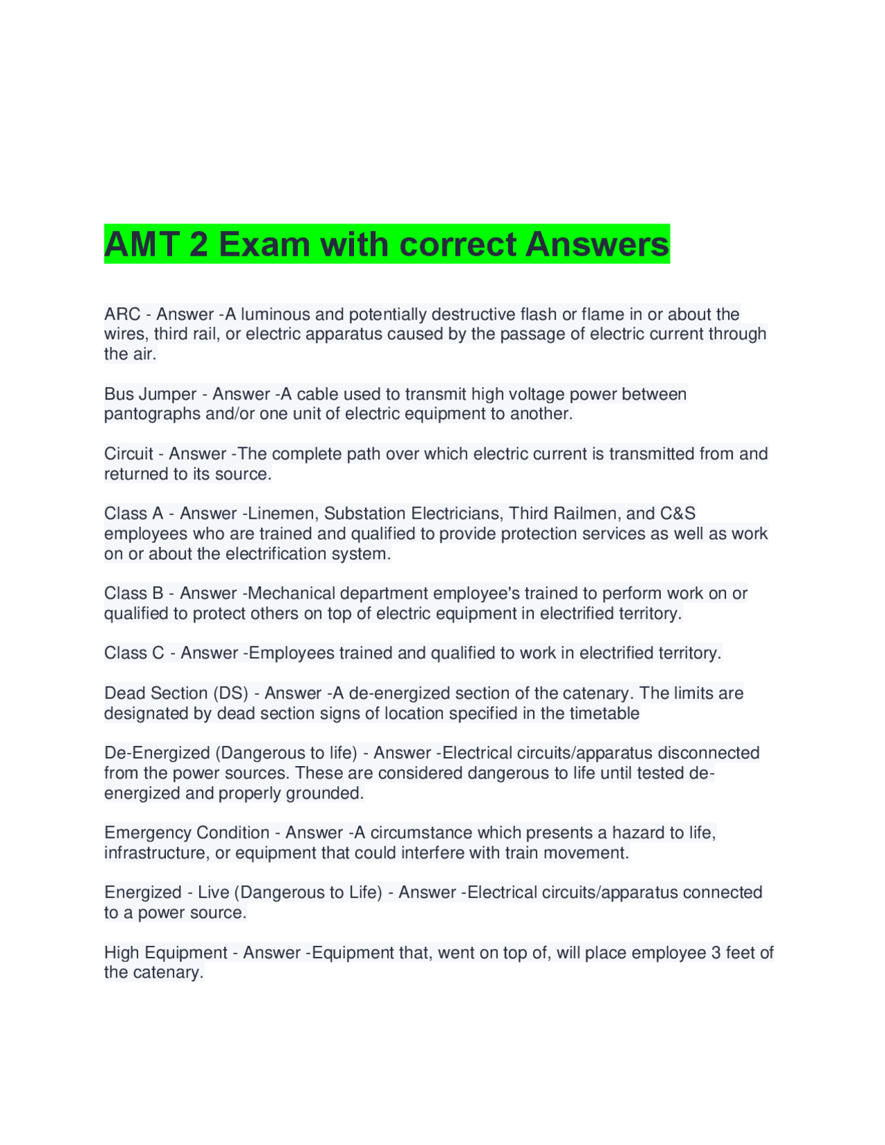 AMT 2 Exam with Correct Answers | Exams Advanced Education | Docsity