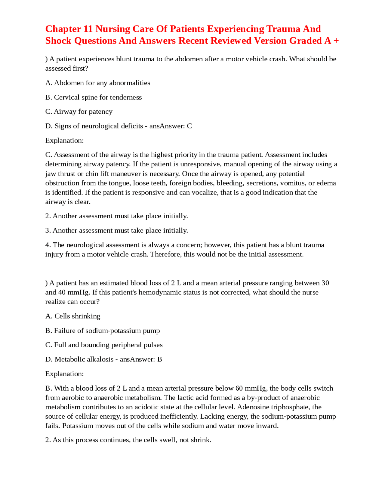 Chapter 11 Nursing Care Of Patients Experiencing Trauma And Shock ...