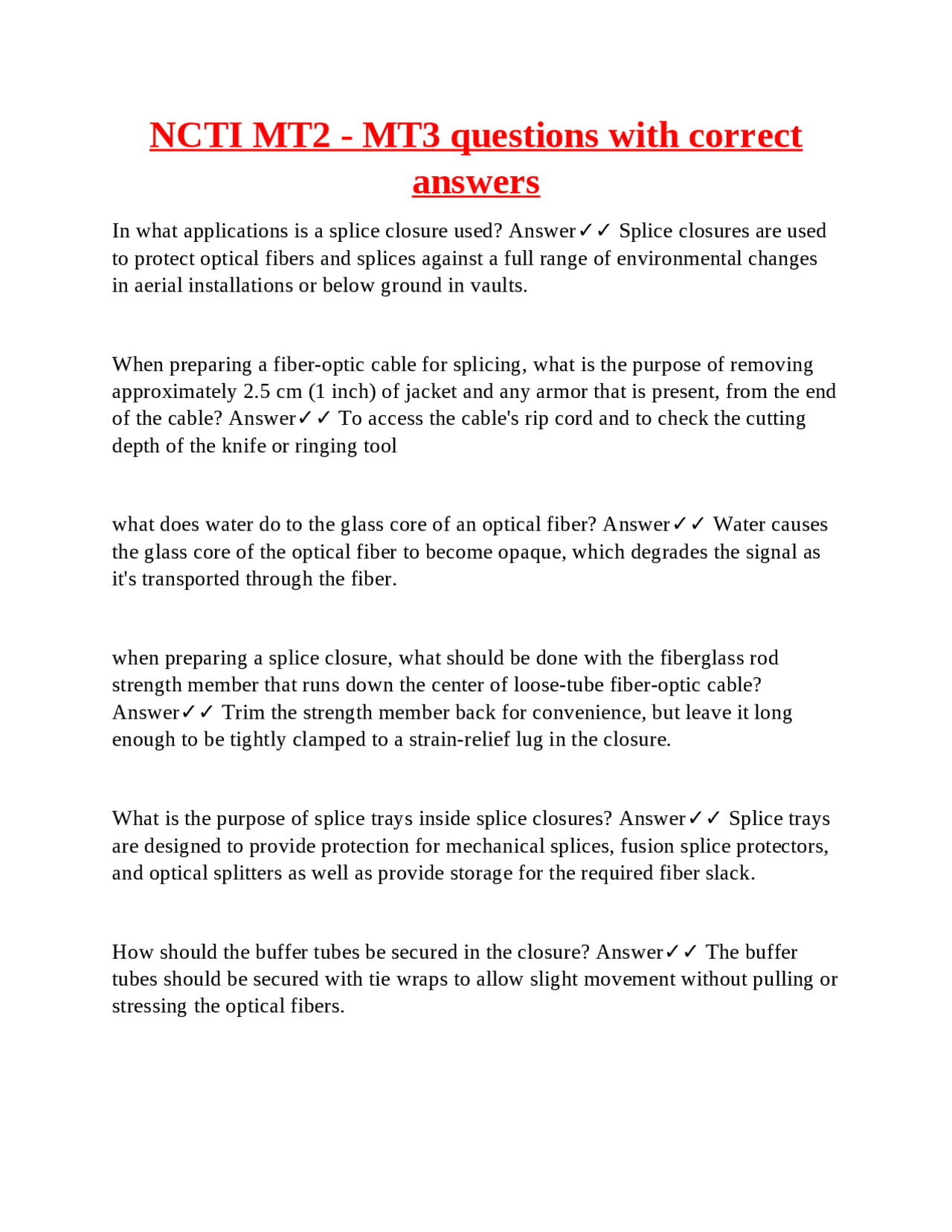 NCTI MT2 - MT3 questions with correct answers | Exams Nursing | Docsity