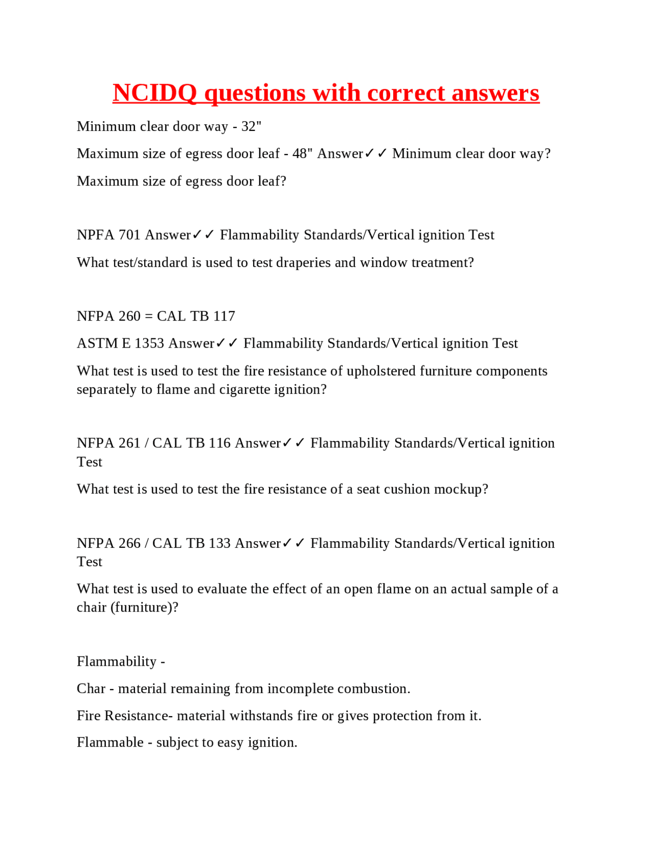 NCIDQ questions with correct answer2 | Exams Nursing | Docsity