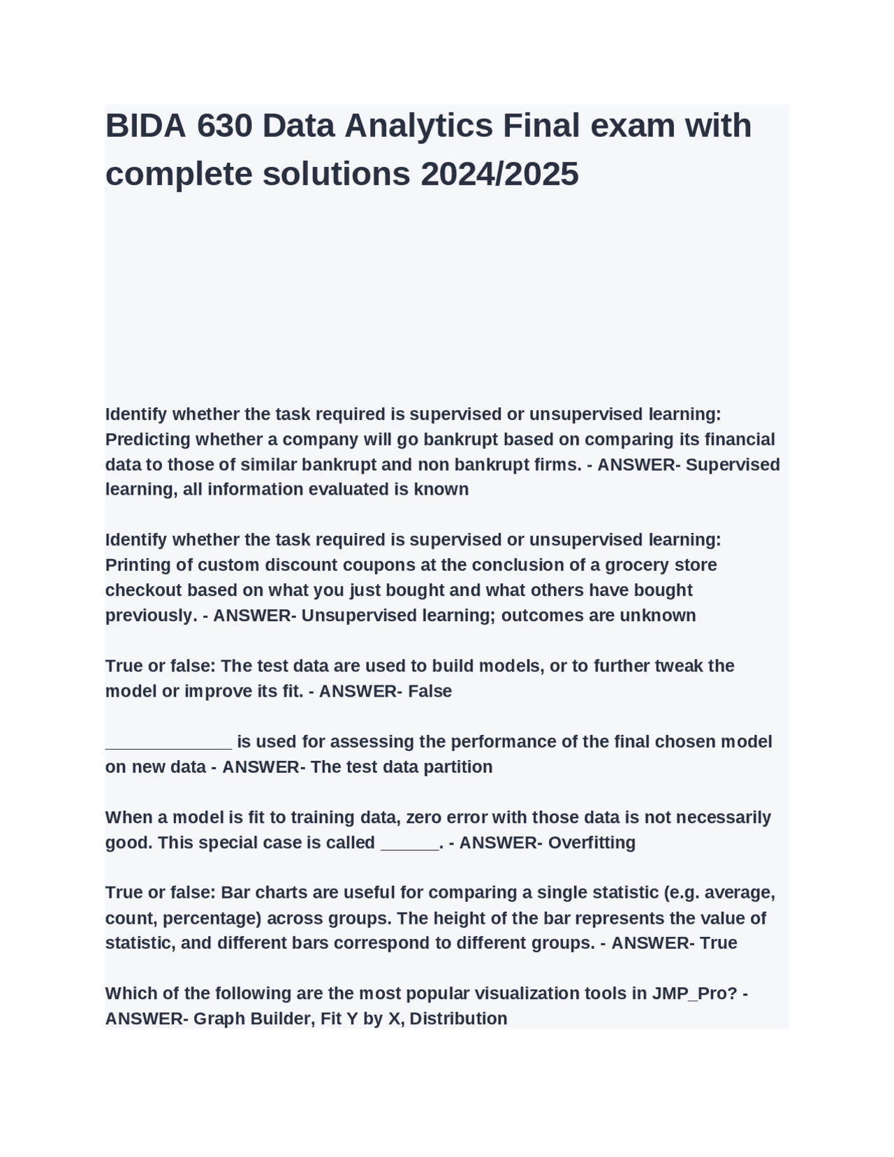 BIDA 630 Data Analytics Final exam with complete solutions 2024_2025 ...