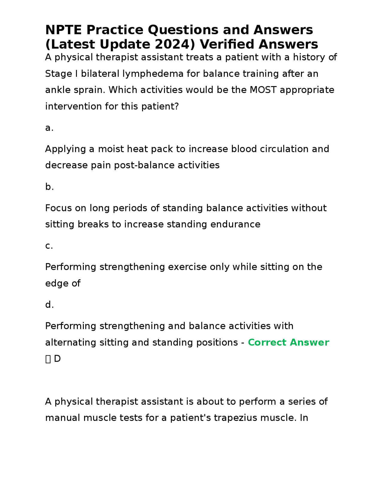 NPTE Practice Questions and Answers (Latest Update 2024) Verified ...