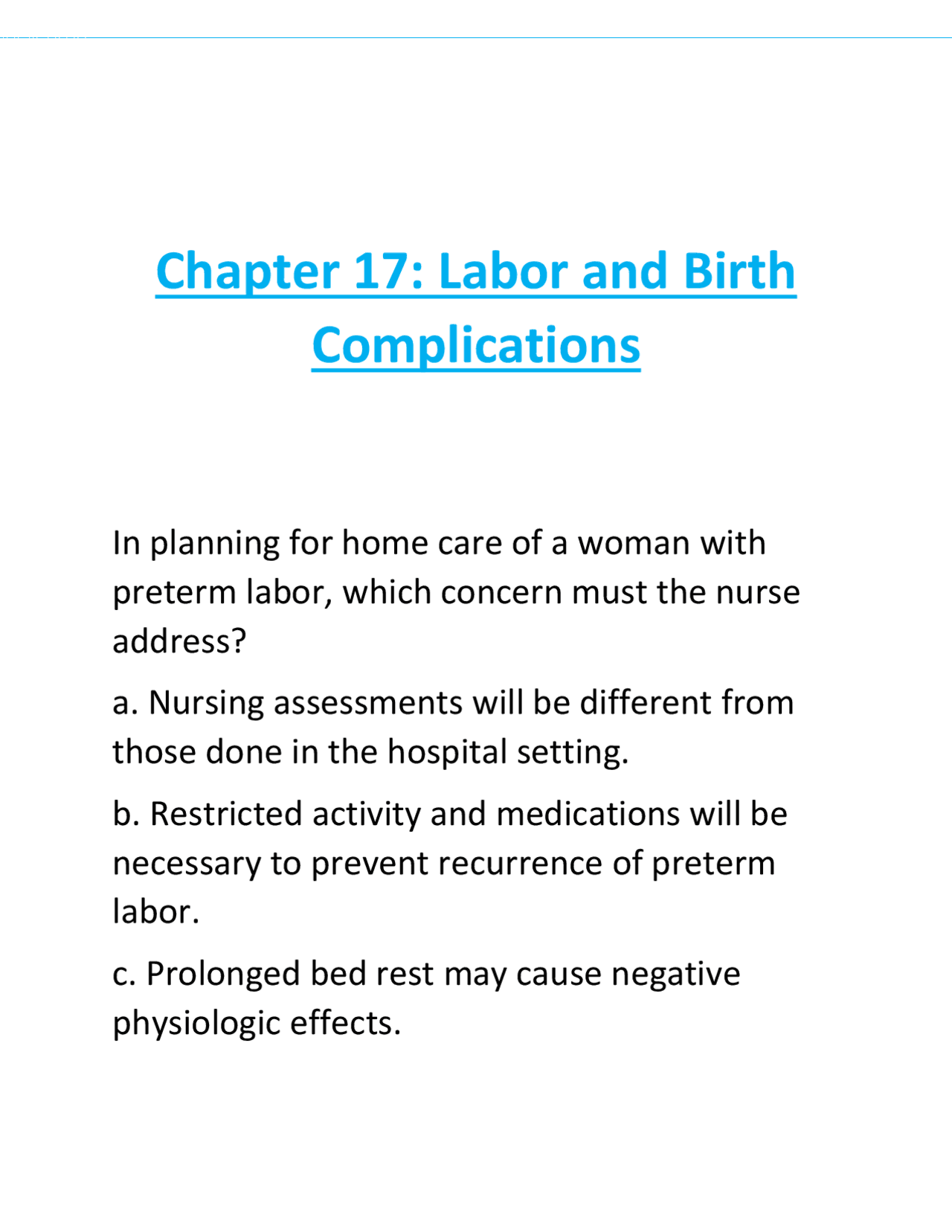 Chapter 17 Labor and Birth Complications | Exams Nursing | Docsity