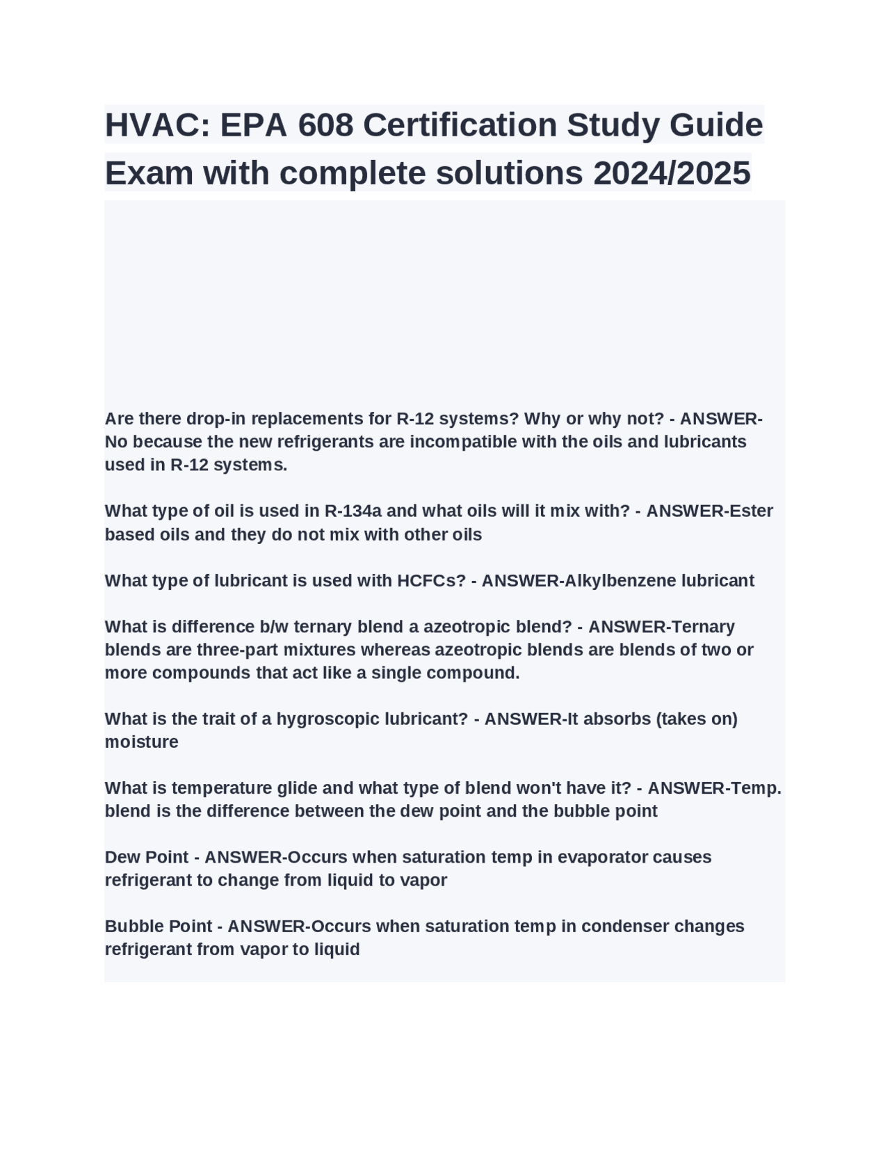 HVAC_ EPA 608 Certification Study Guide Exam with complete solutions ...