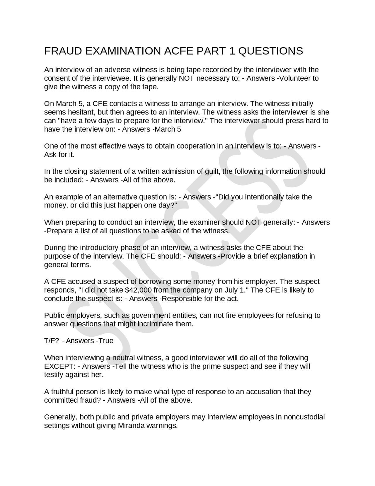 Fraud Examination: ACFE Part 1 Questions | Exams Social Sciences | Docsity