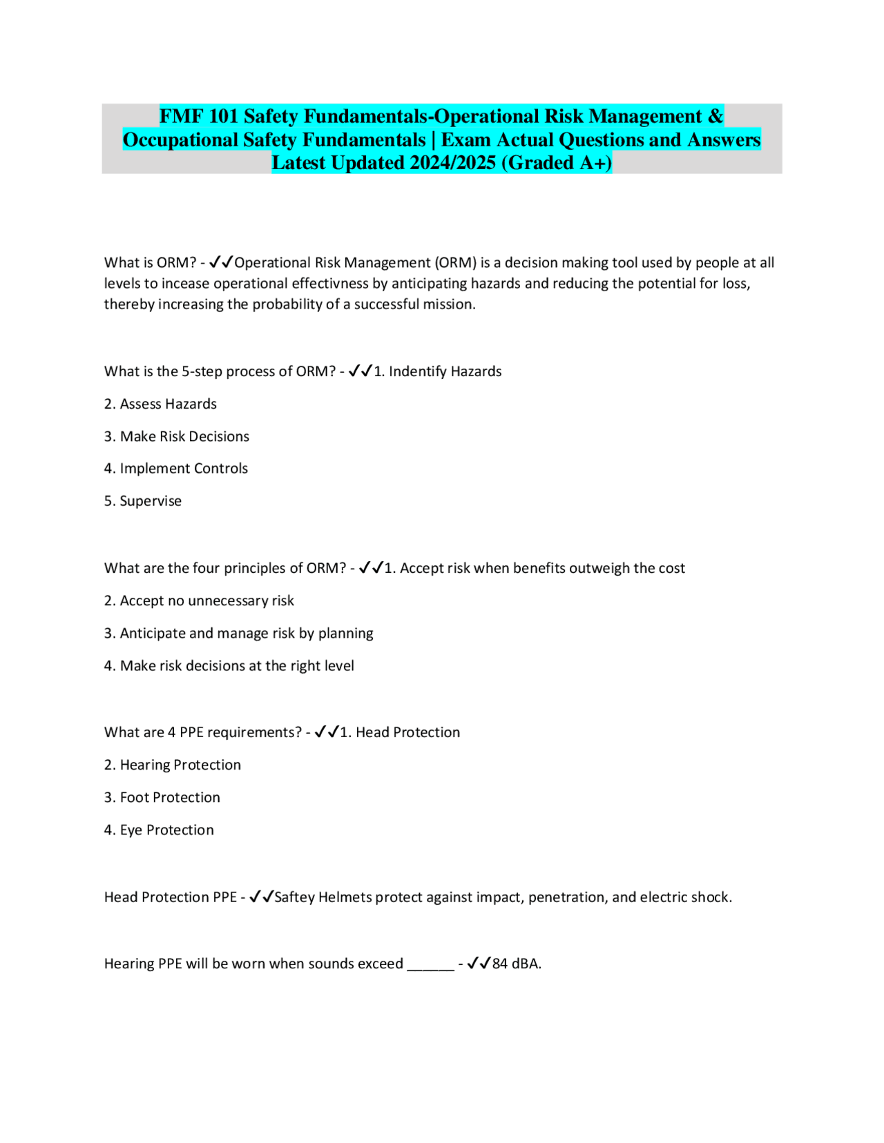 FMF 101 Safety Fundamentals-Operational Risk Management & Occupational ...