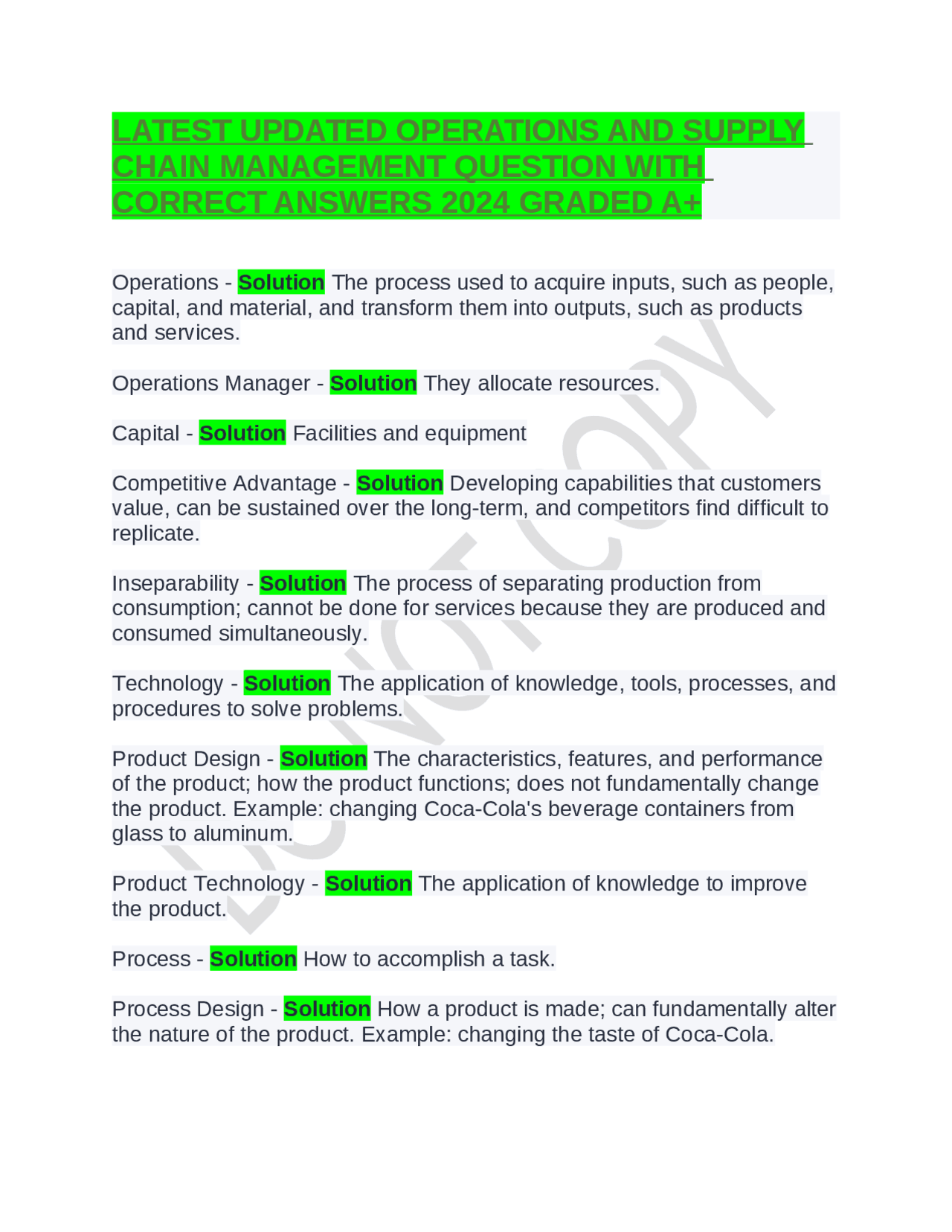 LATEST UPDATED OPERATIONS AND SUPPLY CHAIN MANAGEMENT QUESTION WITH ...