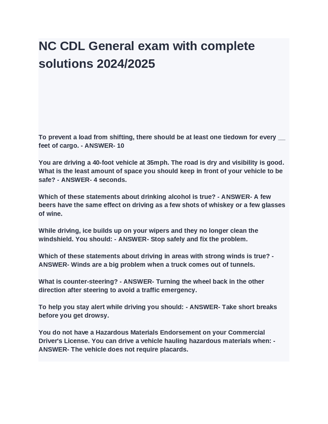 NC CDL General exam with complete solutions 2024_2025.docx | Exams ...