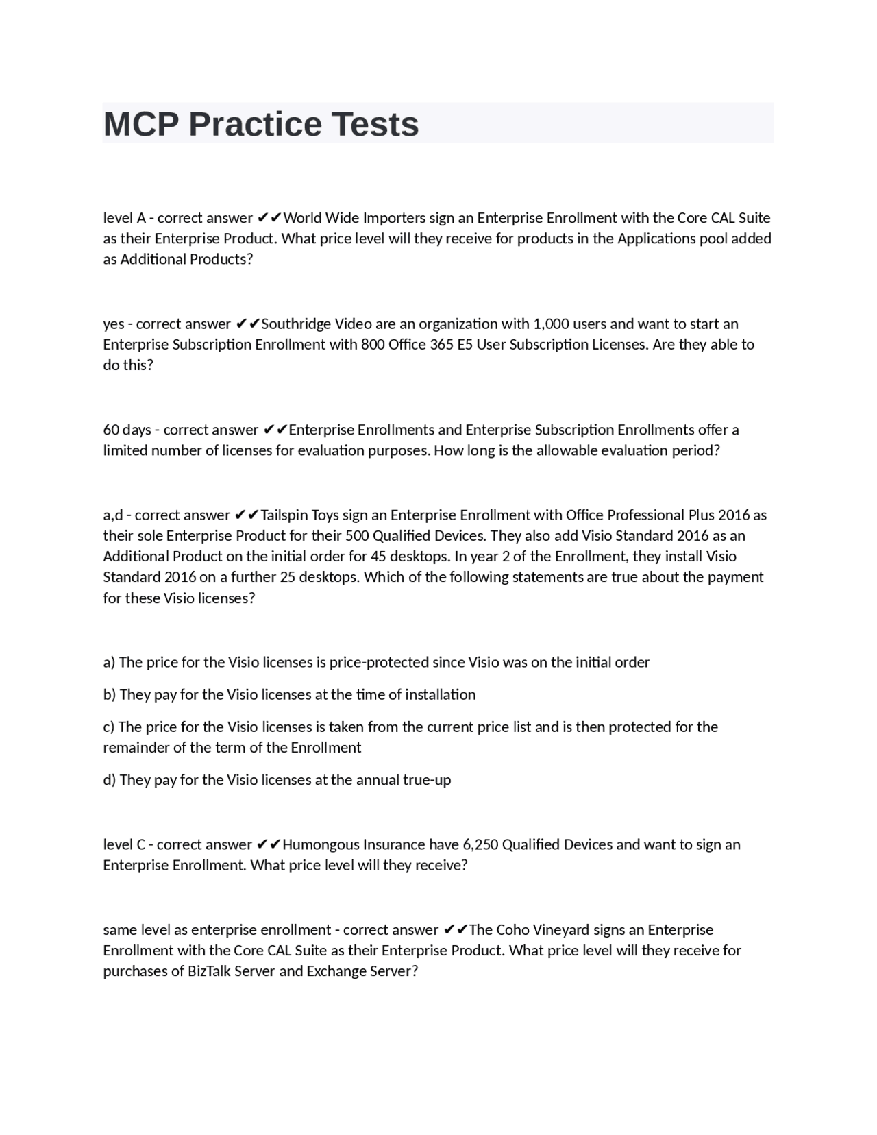 MCP Practice Tests questions correctly answered to pass | Exams Nursing ...