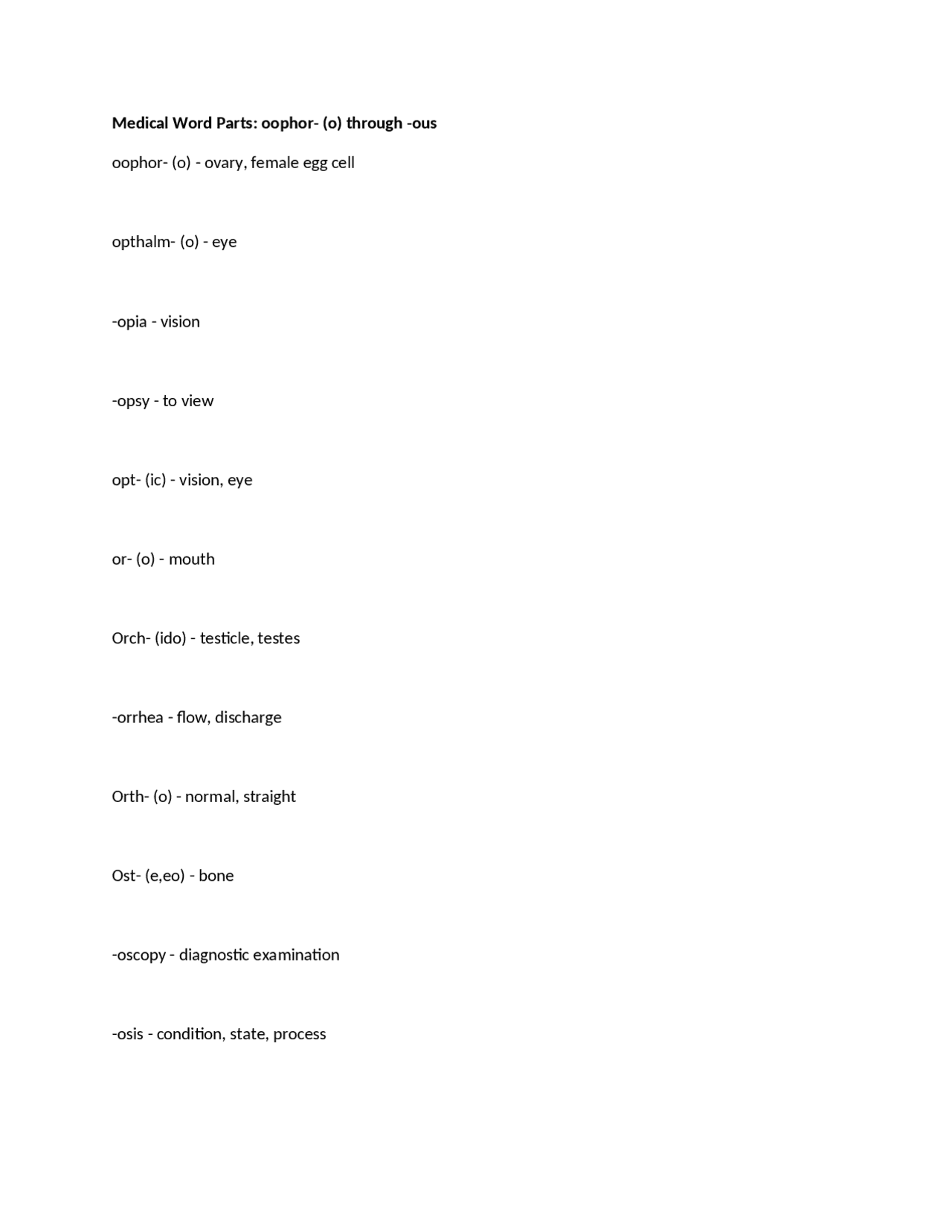 Medical Word Parts review solution | Exams Nursing | Docsity