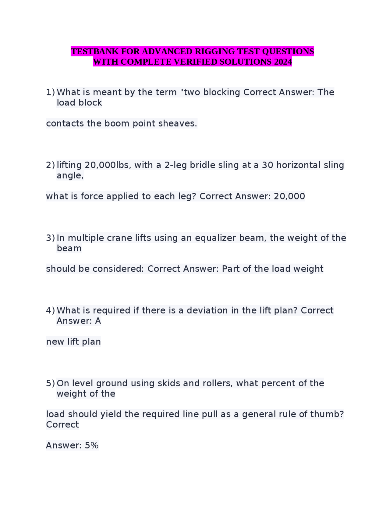 Advanced Rigging Test: Updated Questions and Answers 2024 | Study notes ...