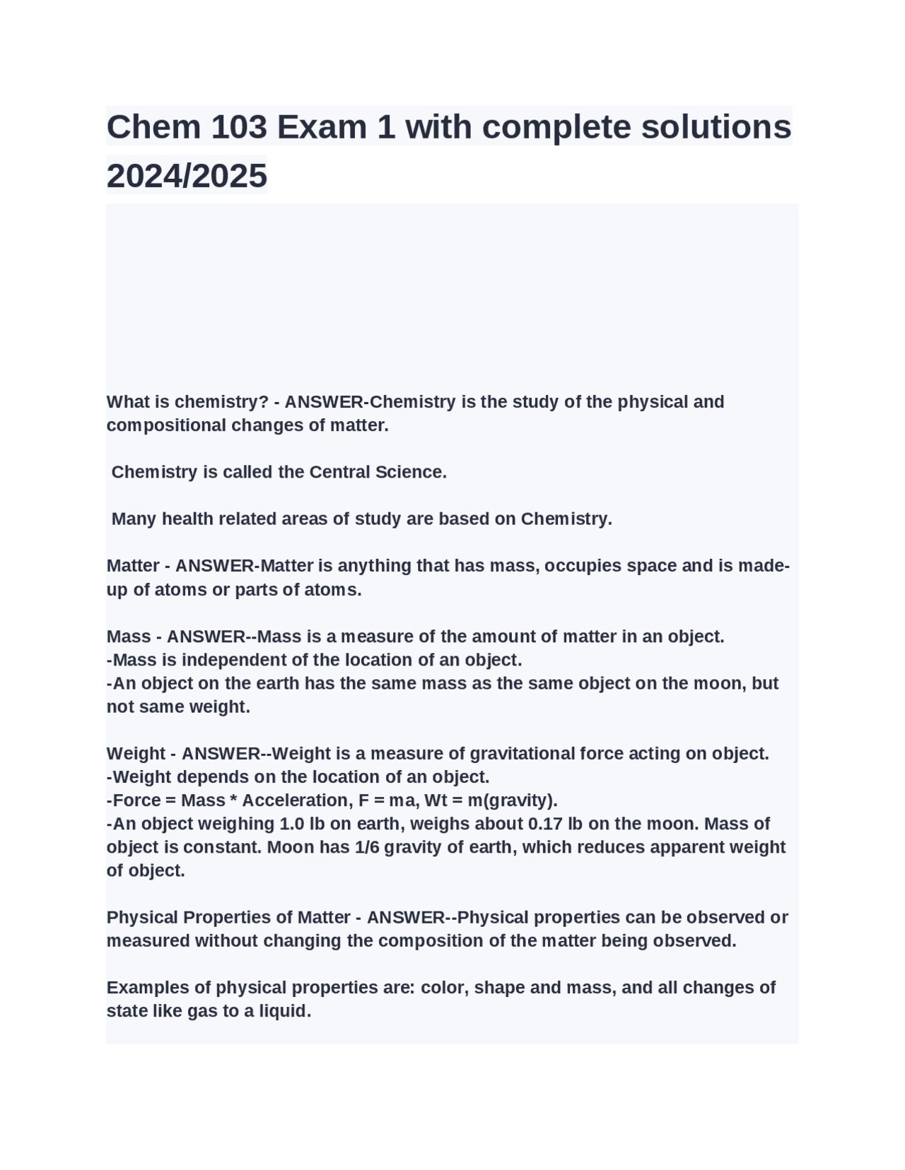 Chem 103 Exam 1 with complete solutions 2024_2025 | Exams Chemistry ...