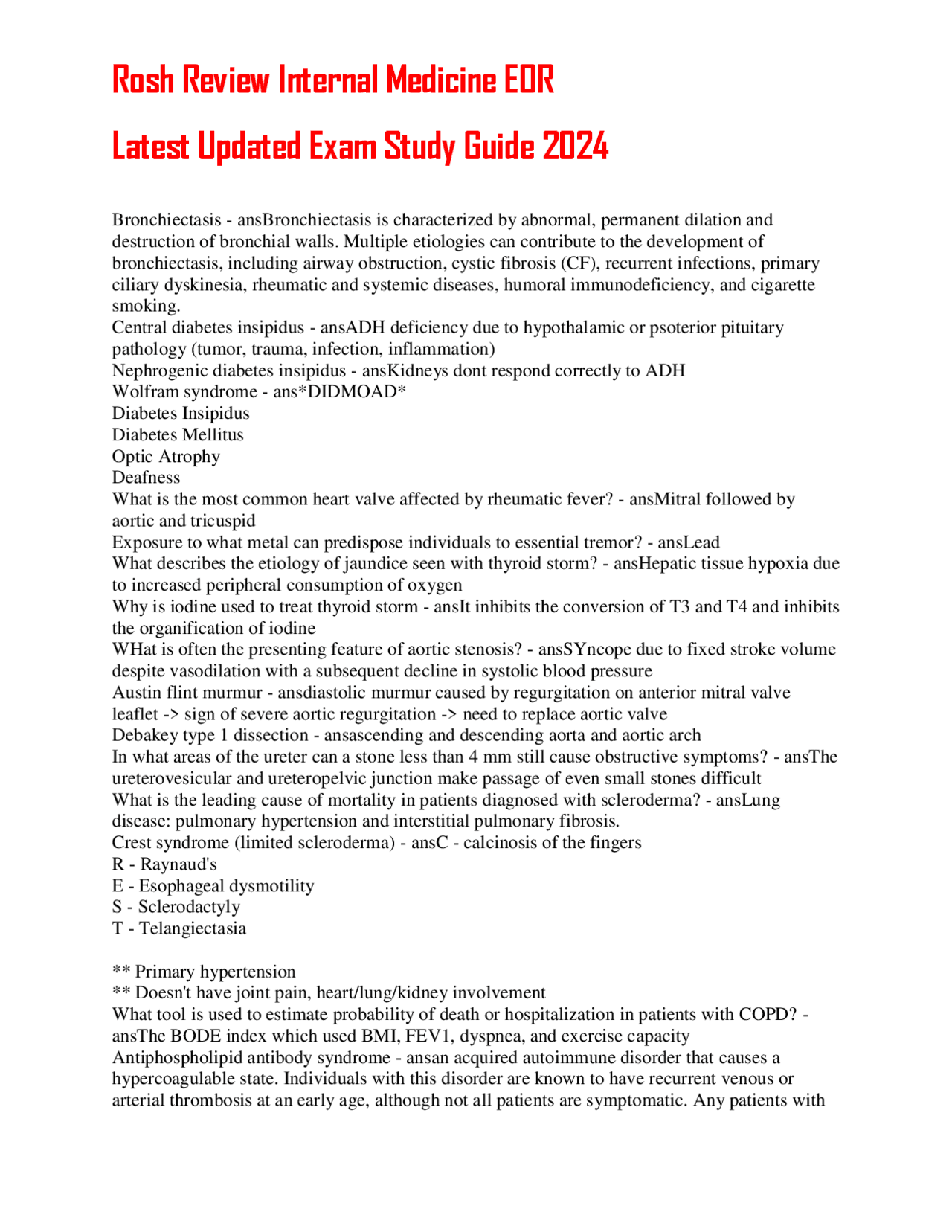 Rosh Review Internal Medicine EOR Latest Updated Exam Study Guide 2024 ...