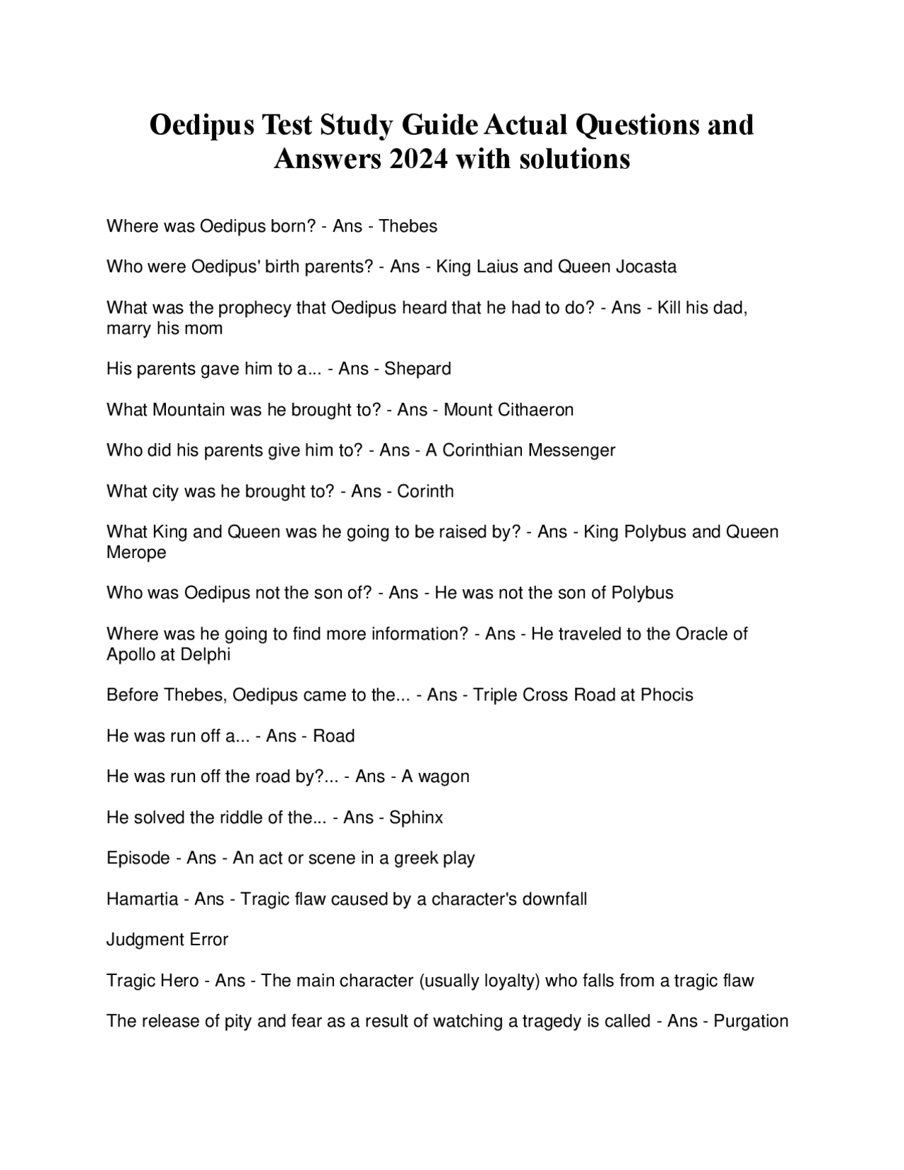 Oedipus Test Study Guide: Exploring the Tragic Tale of Oedipus | Exams ...