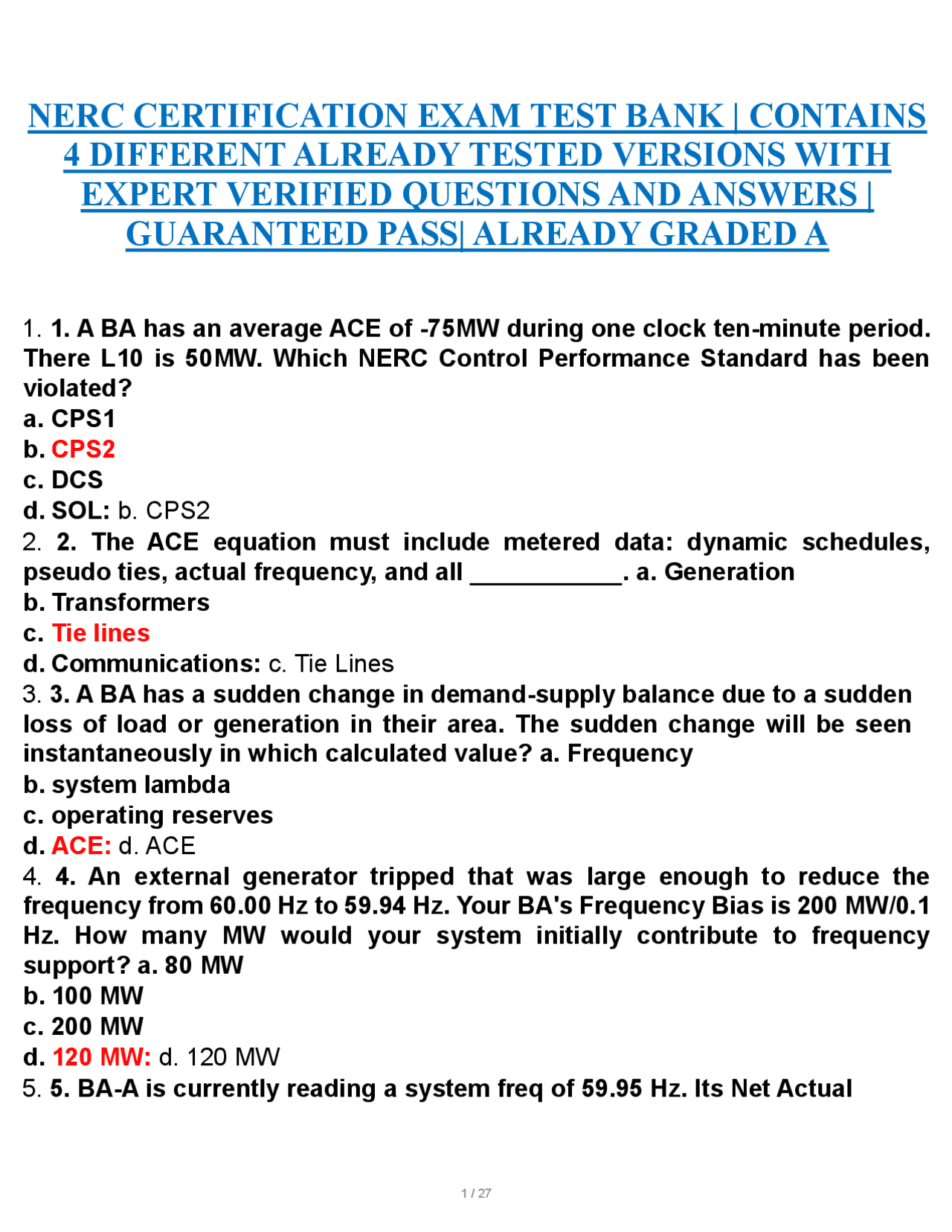 Balancing Authority Frequency Response and Control | Exams Nursing ...