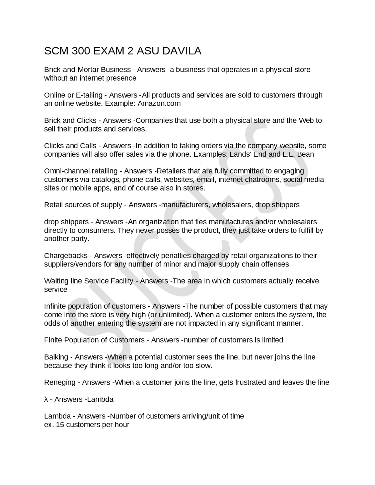 SCM 300 EXAM 2 ASU DAVILA | Exams Social Sciences | Docsity