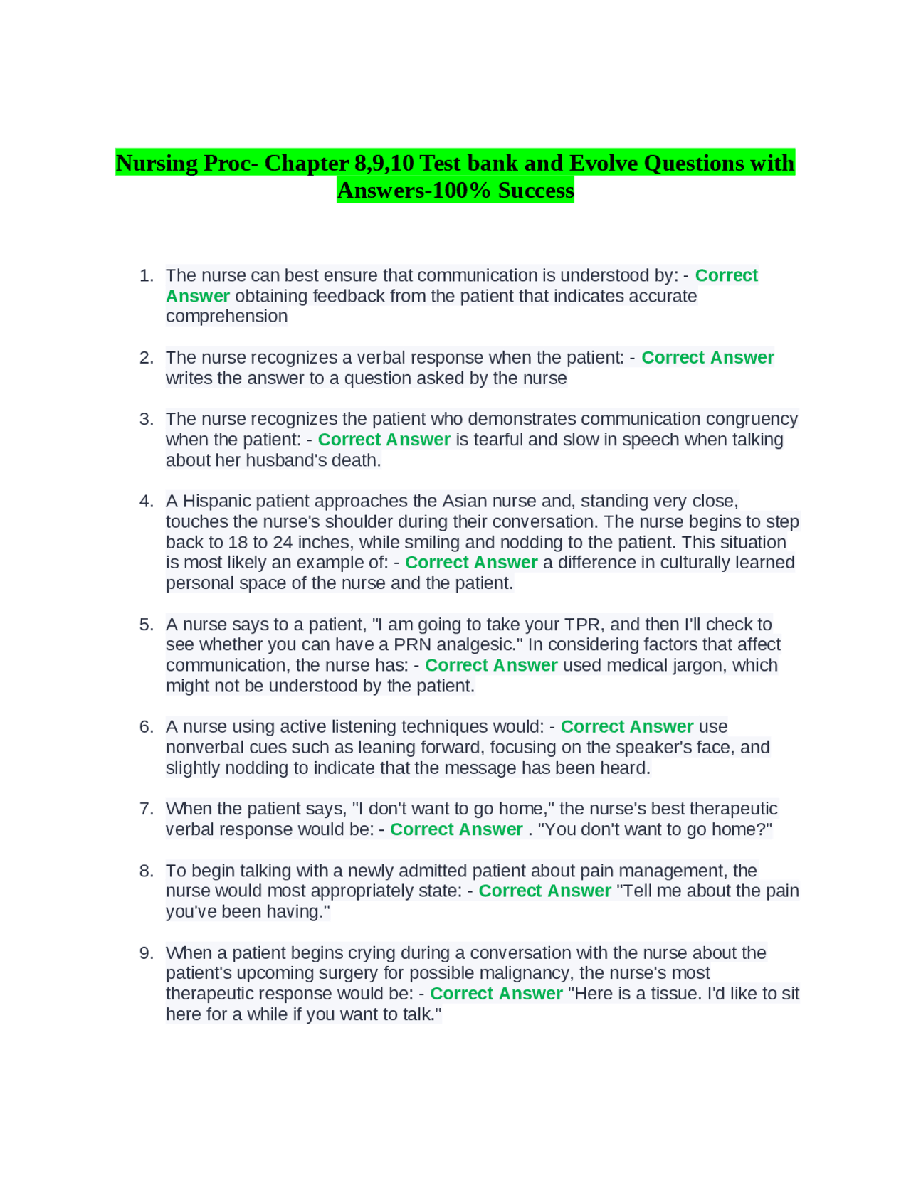 Effective Communication in Nursing | Exams Nursing | Docsity