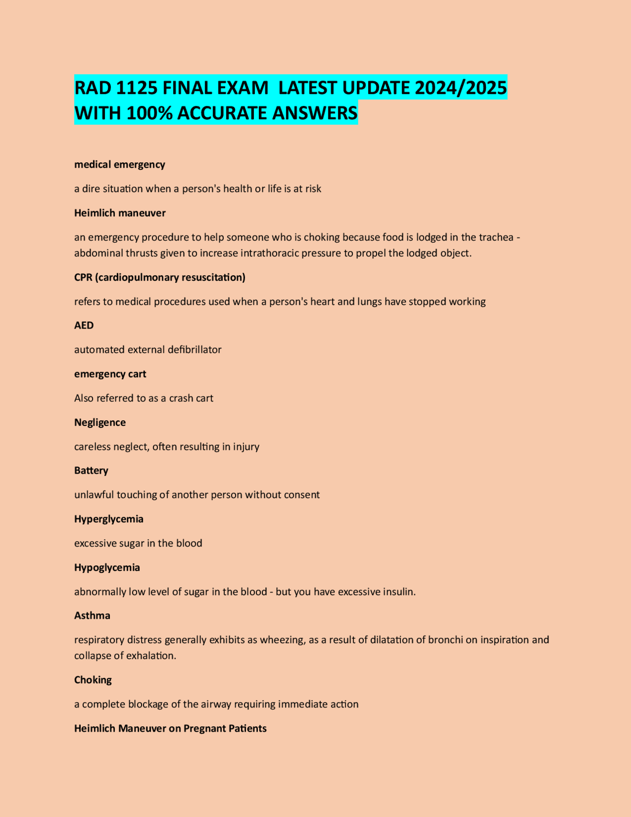 RAD 1125 FINAL EXAM LATEST UPDATE 2024/2025 WITH 100% ACCURATE ANSWERS ...