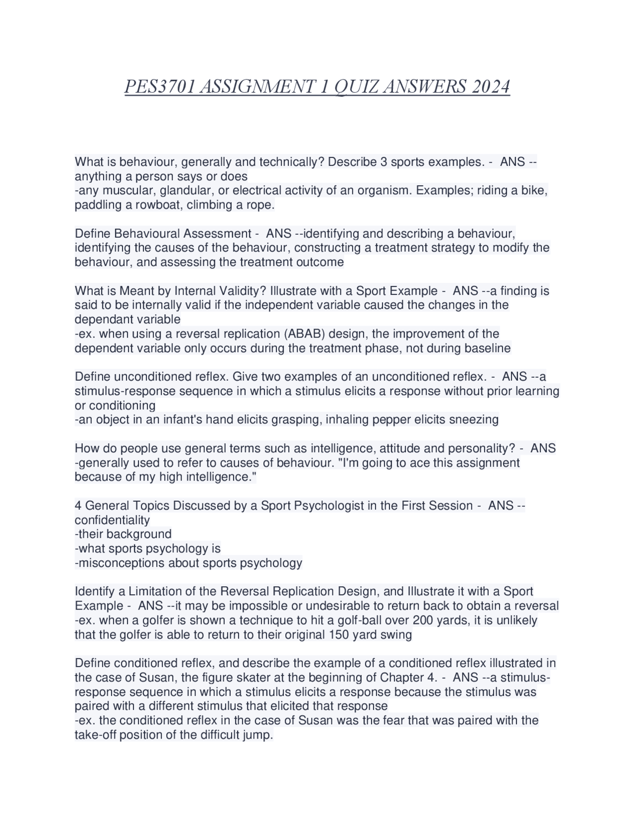 PES3701 ASSIGNMENT 1 QUIZ ANSWERS 2024 | Exams Behavioural Science ...