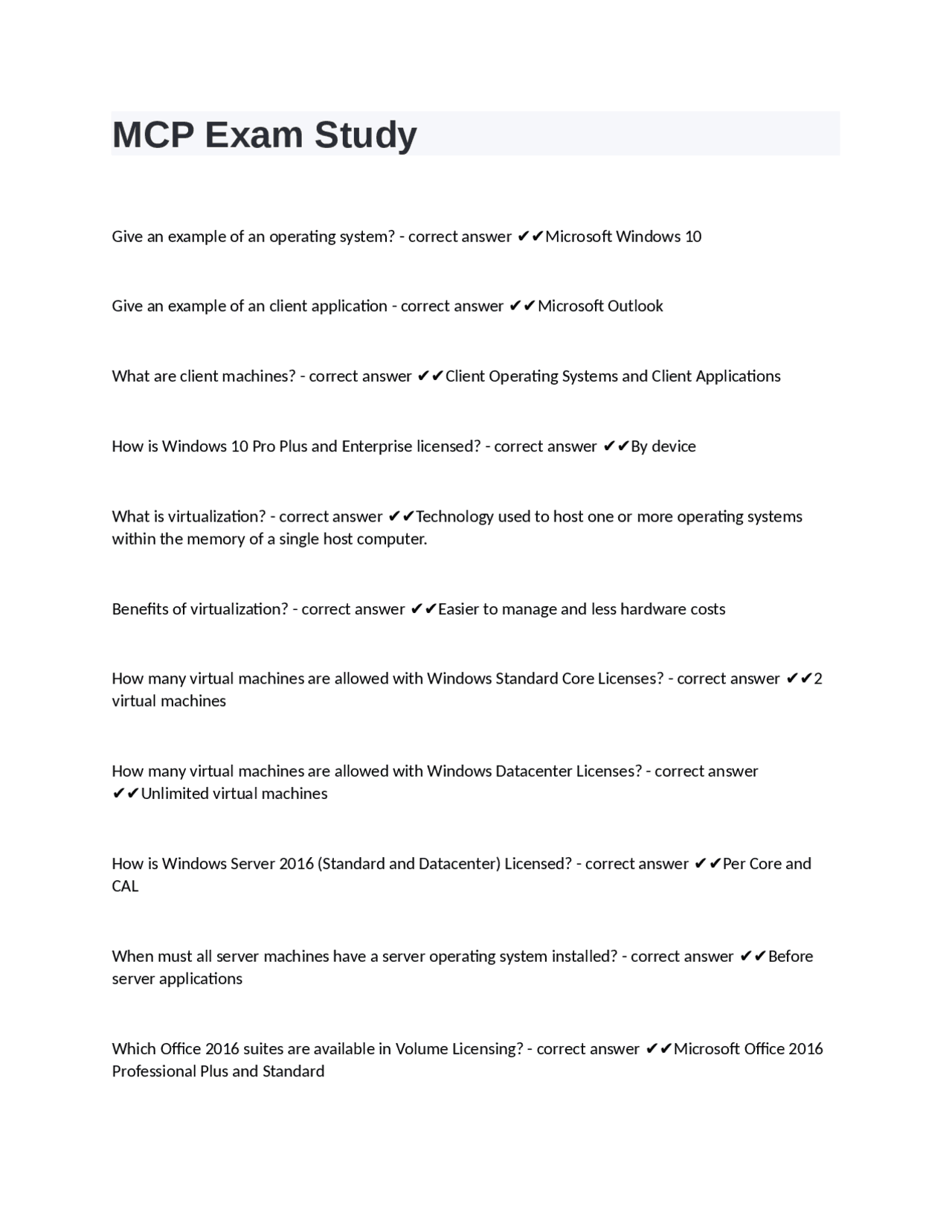 MCP Exam Study questions with 100% correct answers already passed ...