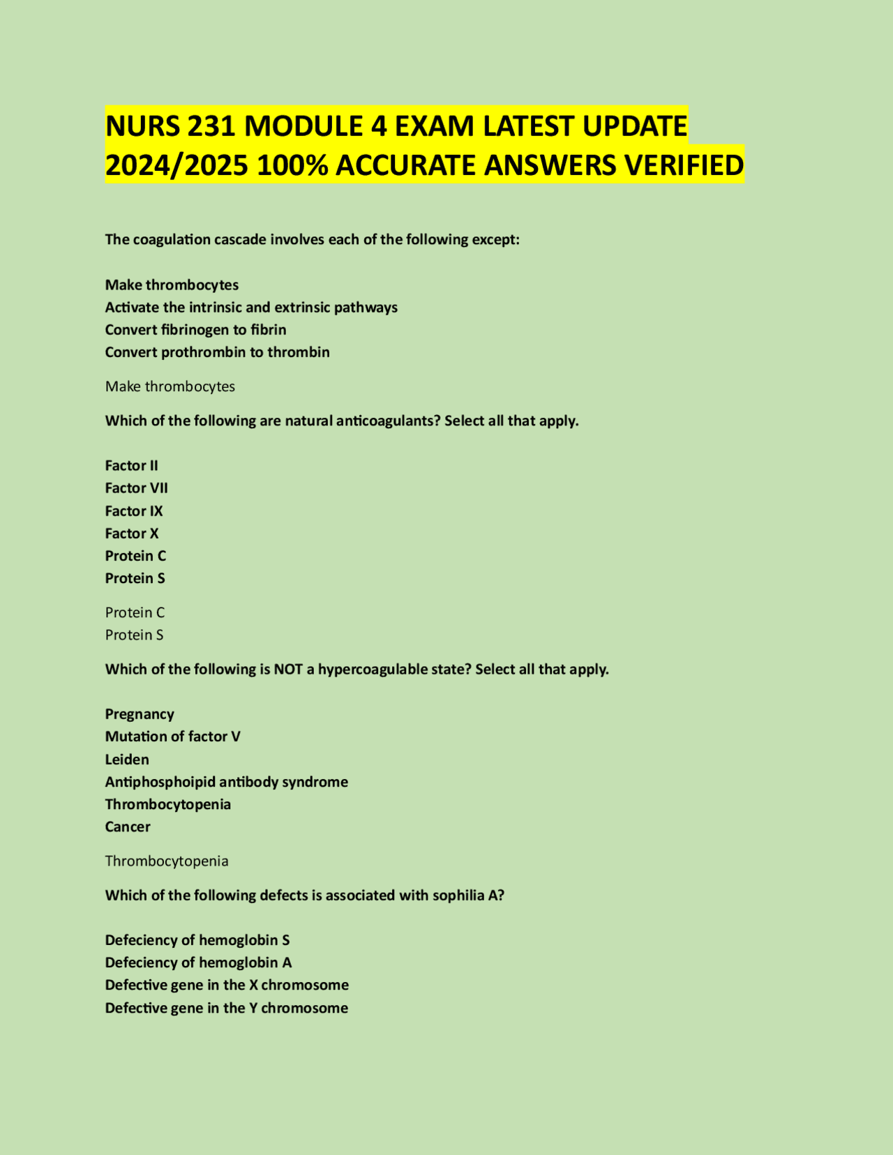 NURS 231 MODULE 4 EXAM LATEST UPDATE 2024/2025 100% ACCURATE ANSWERS ...