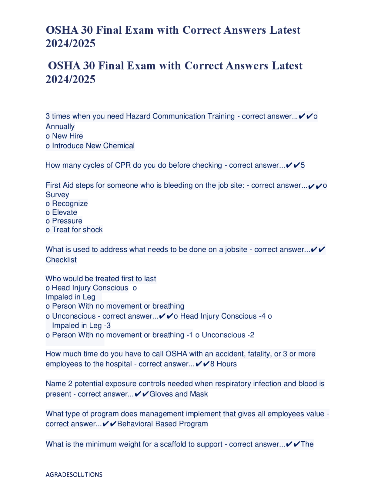 OSHA 30 Final Exam with Correct Answers Latest 2024-2025 | Exams ...