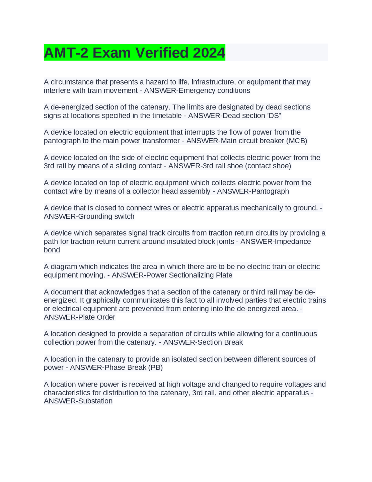 AMT-2 Exam Verified 2024 Graded A+ | Exams Advanced Education | Docsity